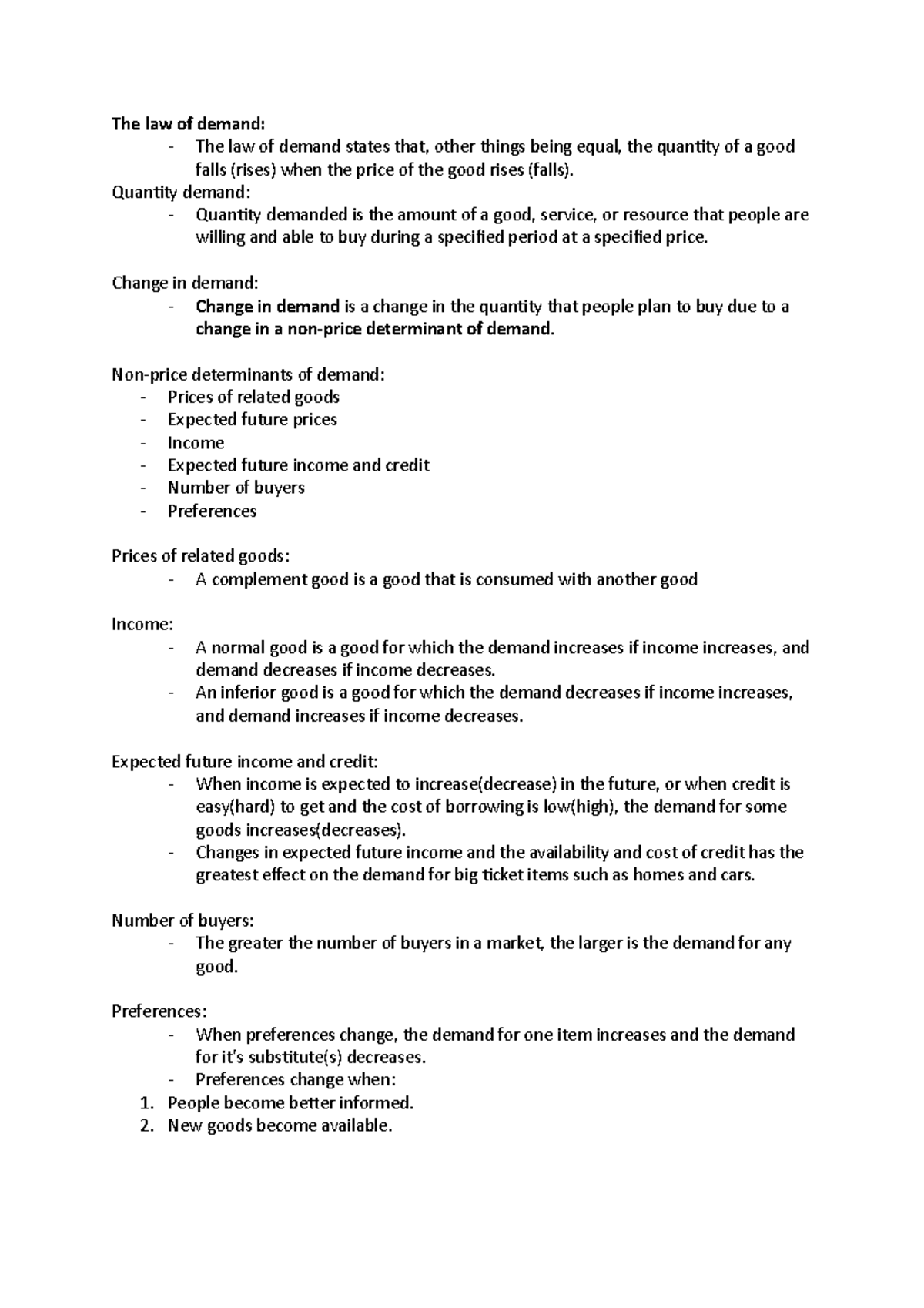 Economic notes 2 - The law of demand: - The law of demand states that ...