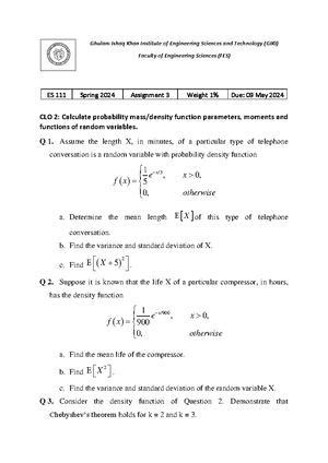 A1-Chapter 2 - Probability and Statistics ES-111 Spring 2023 Assignment 1; Chapter 2 Deadline of ...