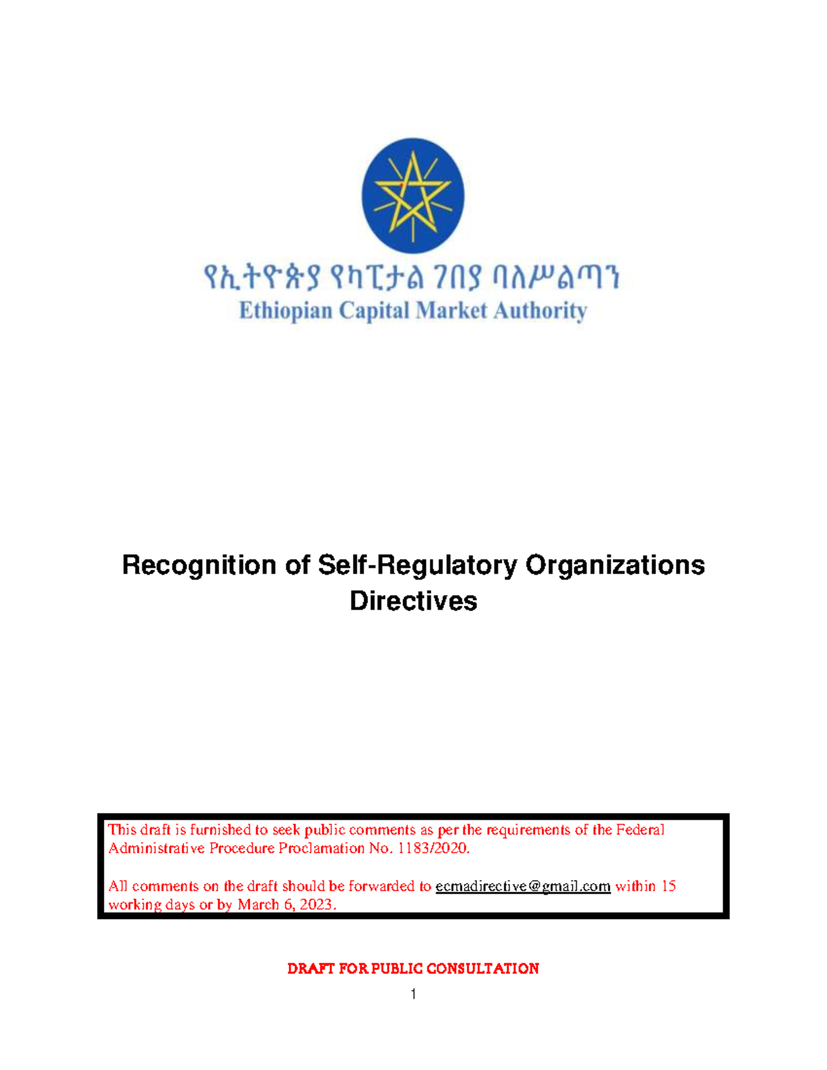 Directive 1 Recognition of Self Regulatory Organizations SRO Directives ...