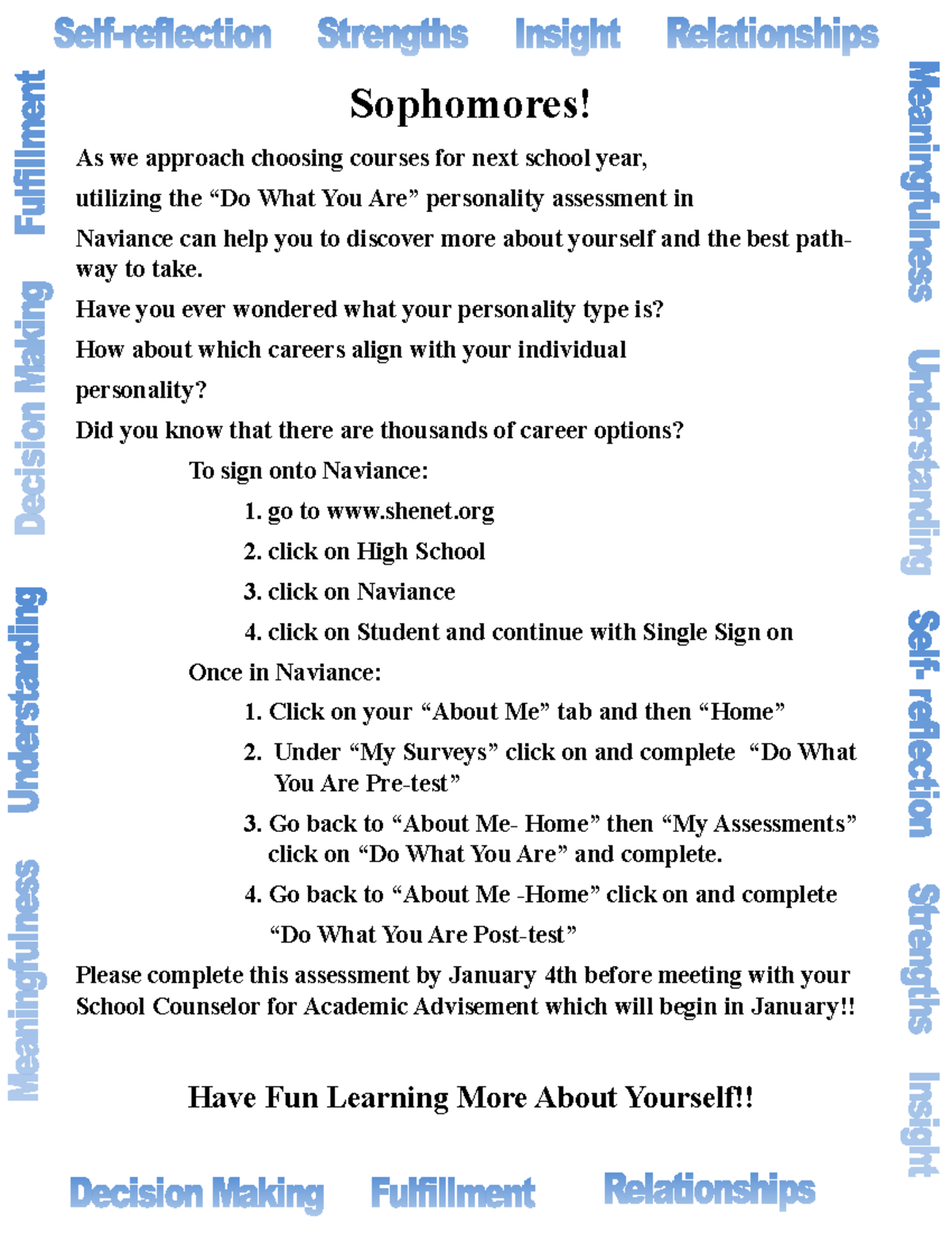 Sophomore Naviance Program Do What You Are - Sophomores! As we approach ...