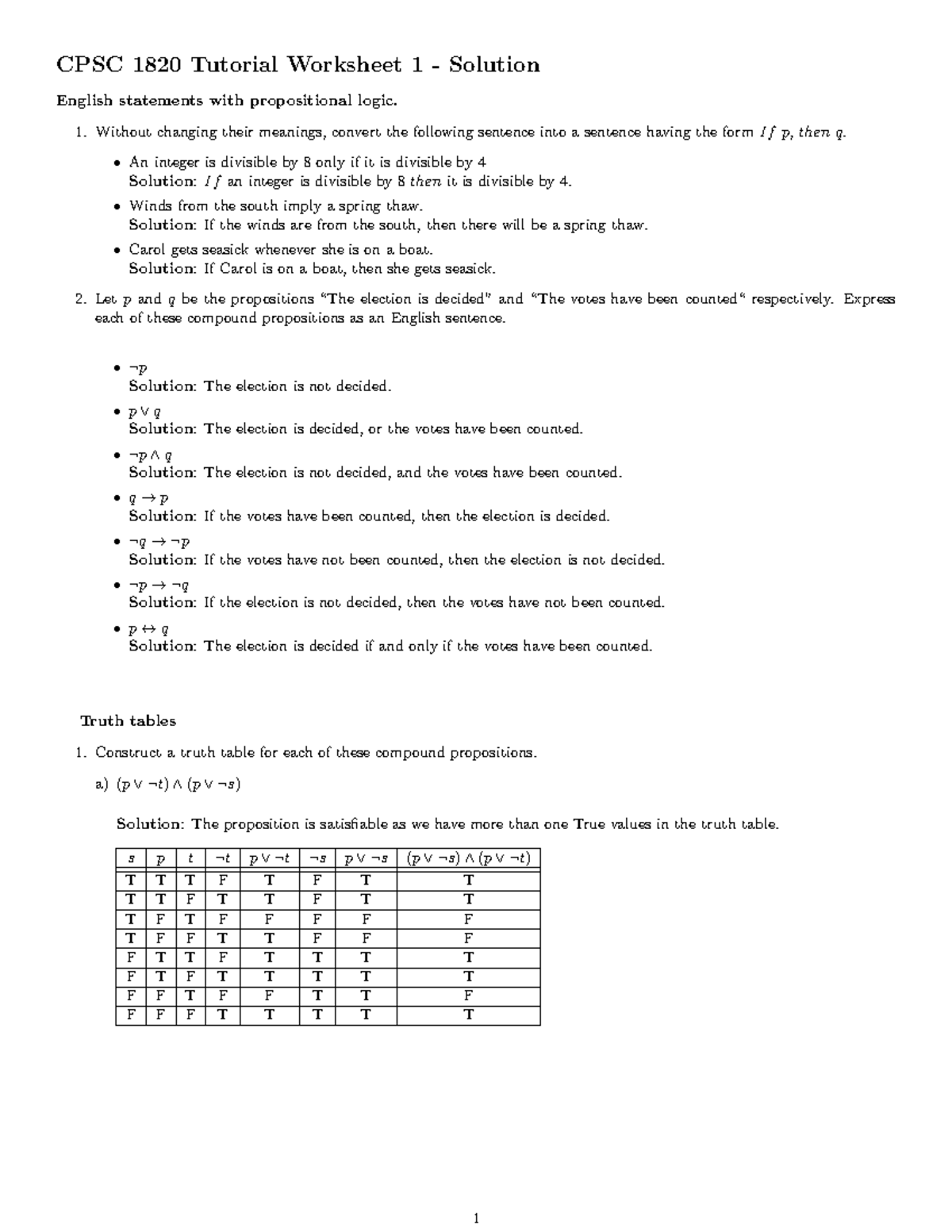 Worksheet 1 - Questions and Answers - CPSC 1820 Tutorial Worksheet 1 ...