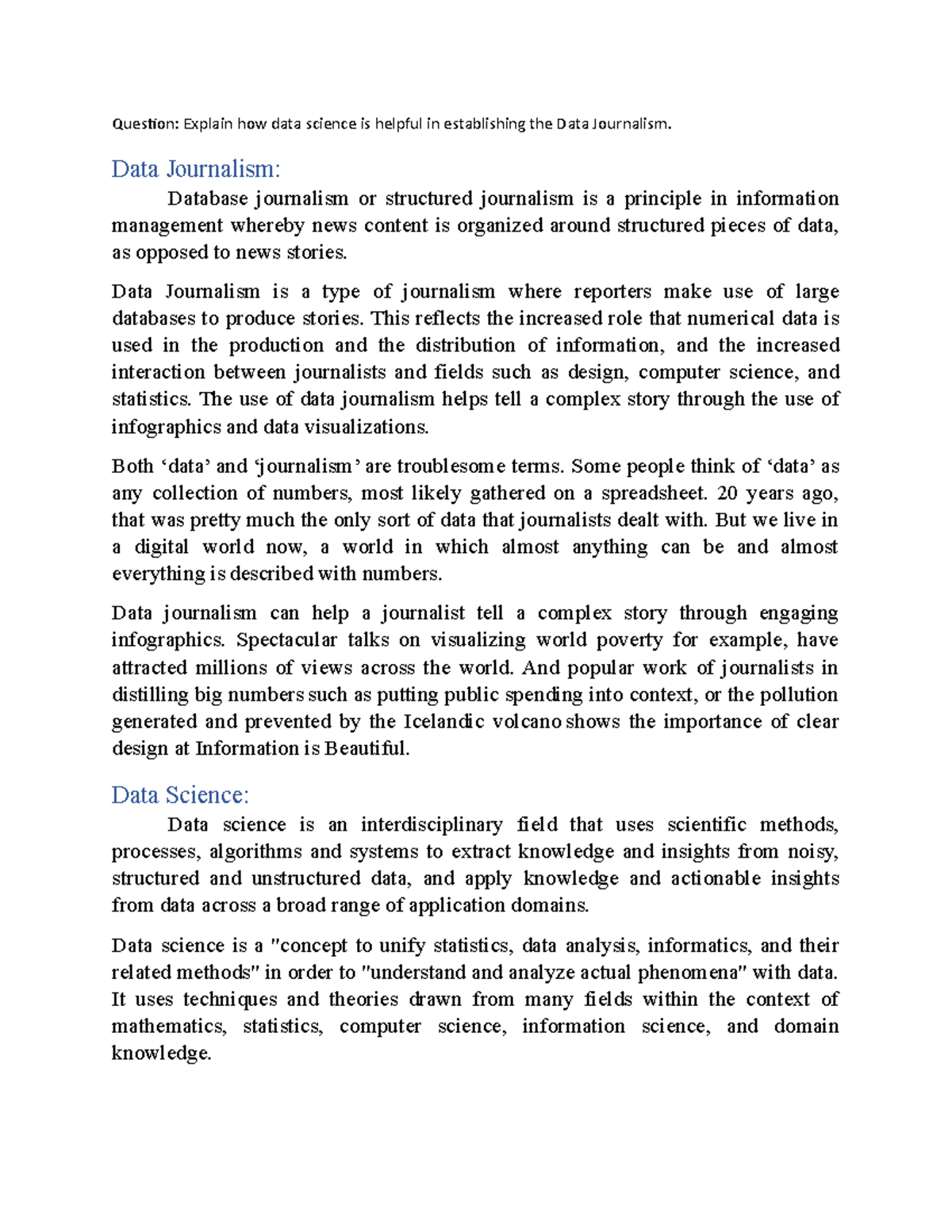 Assignment 3 Introduction to Data Science about Journalism - Question ...
