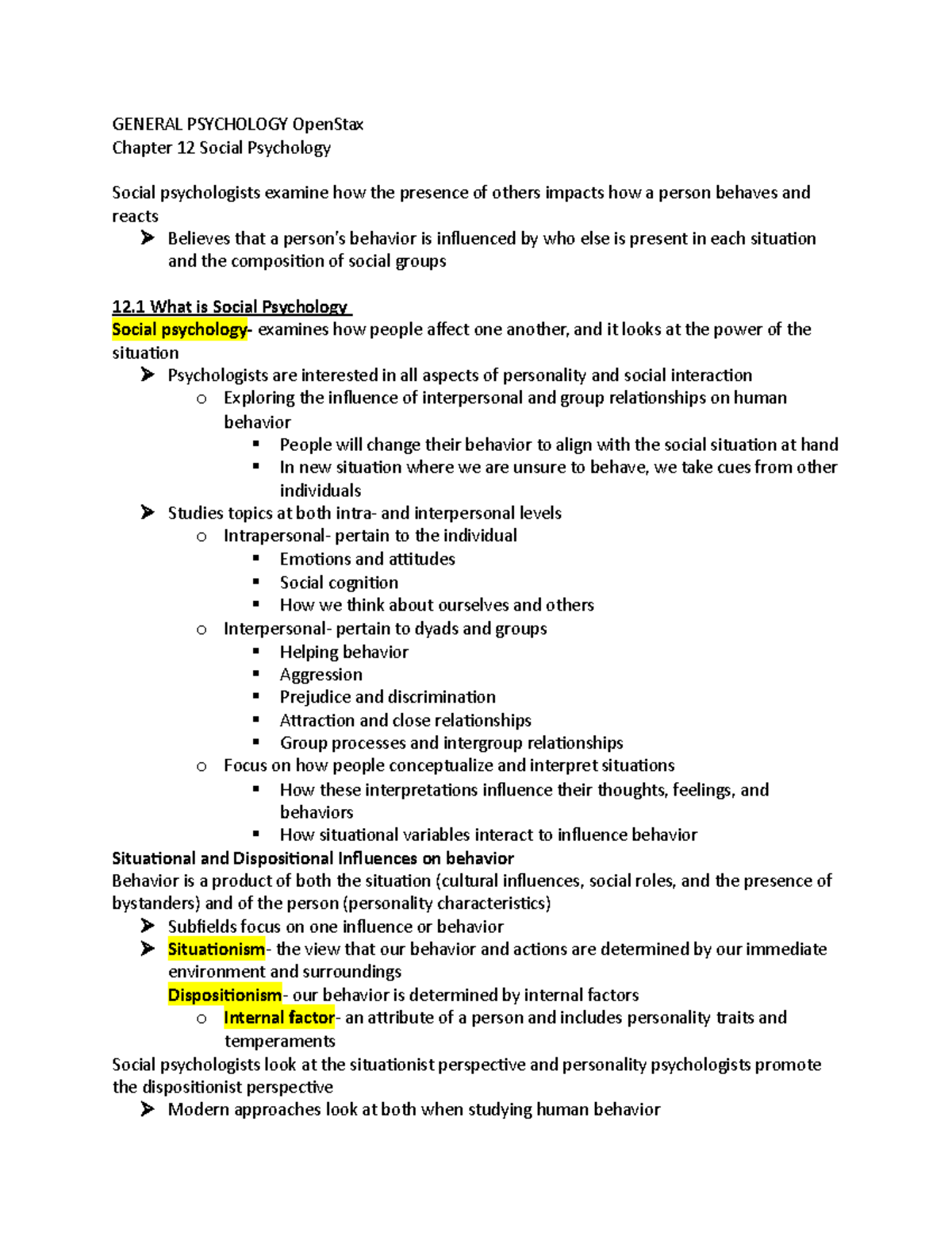 Chapter 12 Notes - GENERAL PSYCHOLOGY OpenStax Chapter 12 Social ...