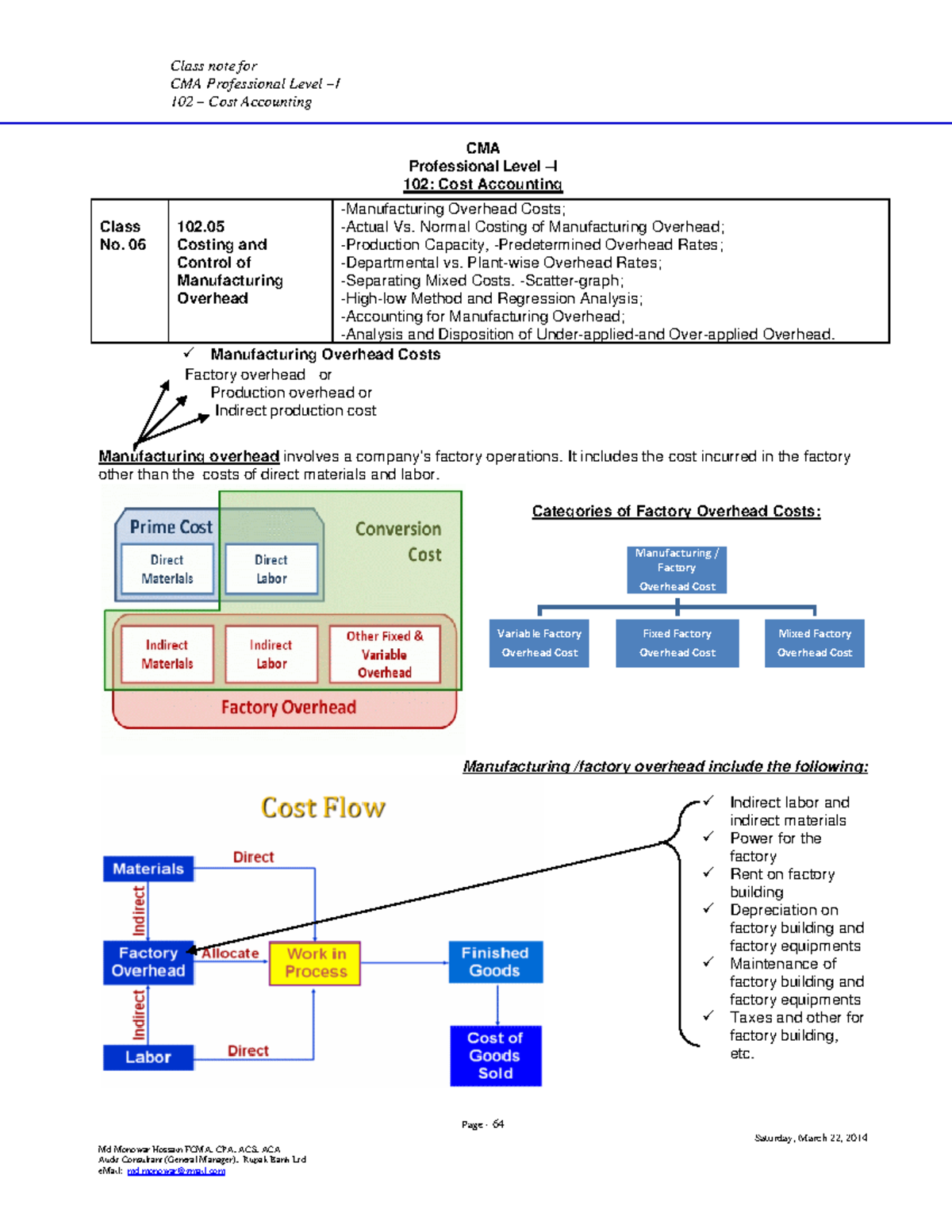 102.05 Costing and Control of Manufacturing Overhead - Class note for ...