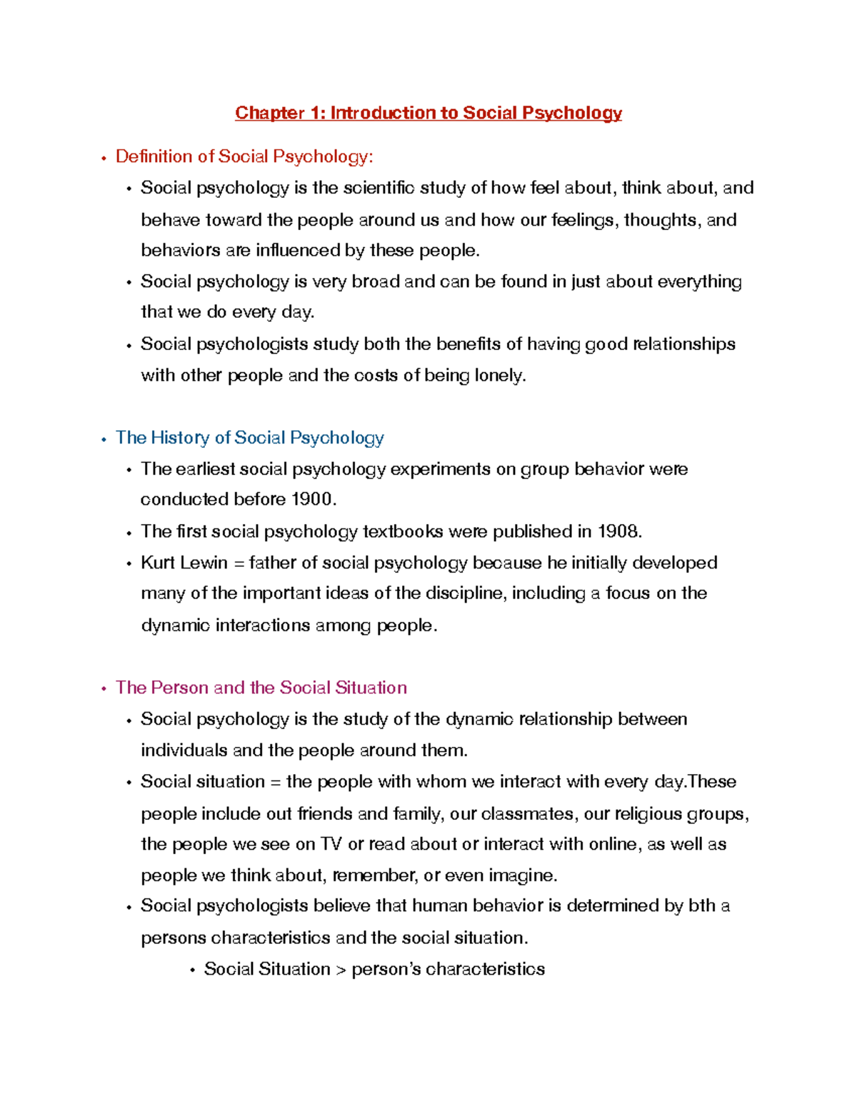 Social Psychology Notes - Chapter 1: Introduction to Social Psychology ...