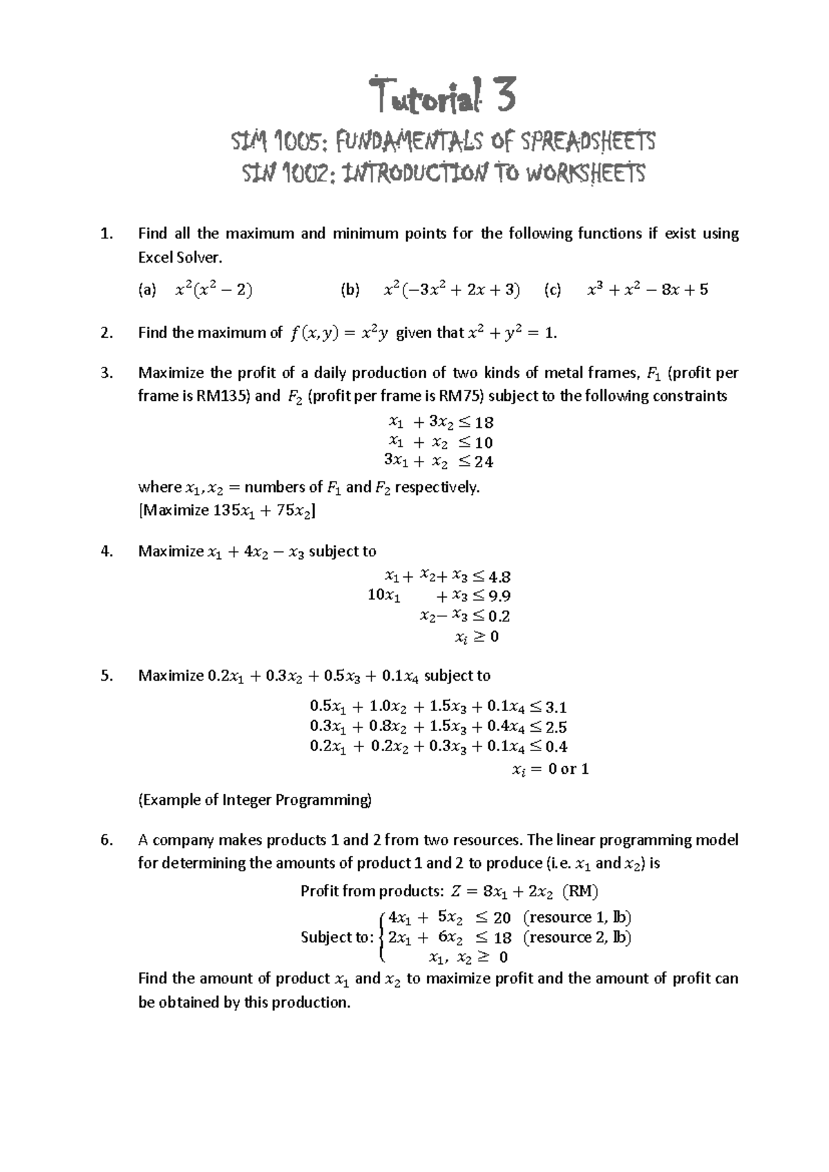 SIM1005 SIN1002 Tutorial 3 - Tutorial 3 SIM 1005: FUNDAMENTALS OF ...