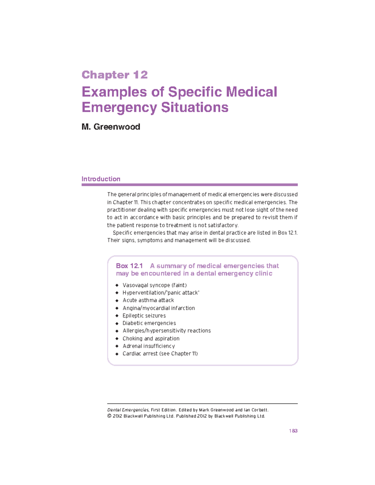 Management of medical emergencies - Chapter 12 Examples of Specific Medical Emergency Situations ...