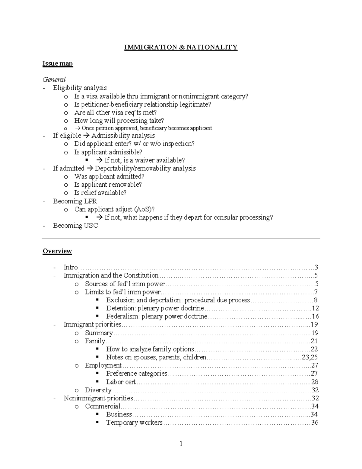 687Immigration And Nationality Outline - IMMIGRATION NATIONALITY Issue ...