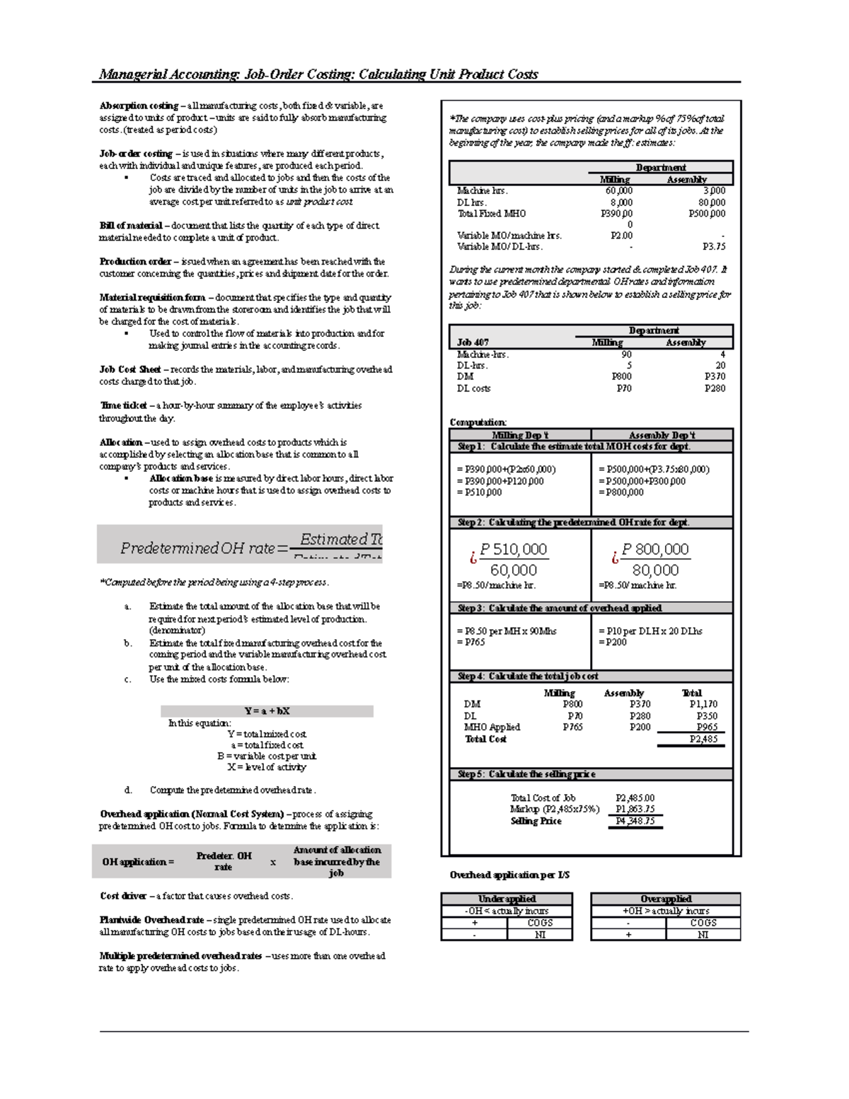 Job Costing - Lecture notes 2 - Managerial Accounting: Job-Order ...