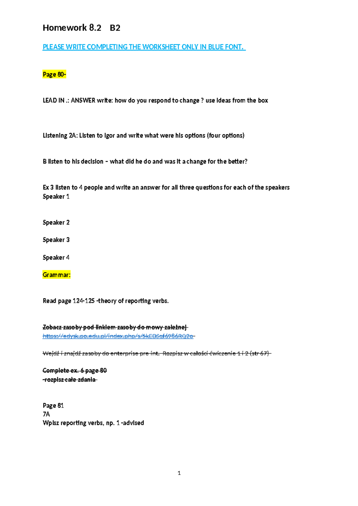 Homework 8 - zad - Homework 8 B PLEASE WRITE COMPLETING THE WORKSHEET ONLY IN BLUE FONT. Page 80 ...