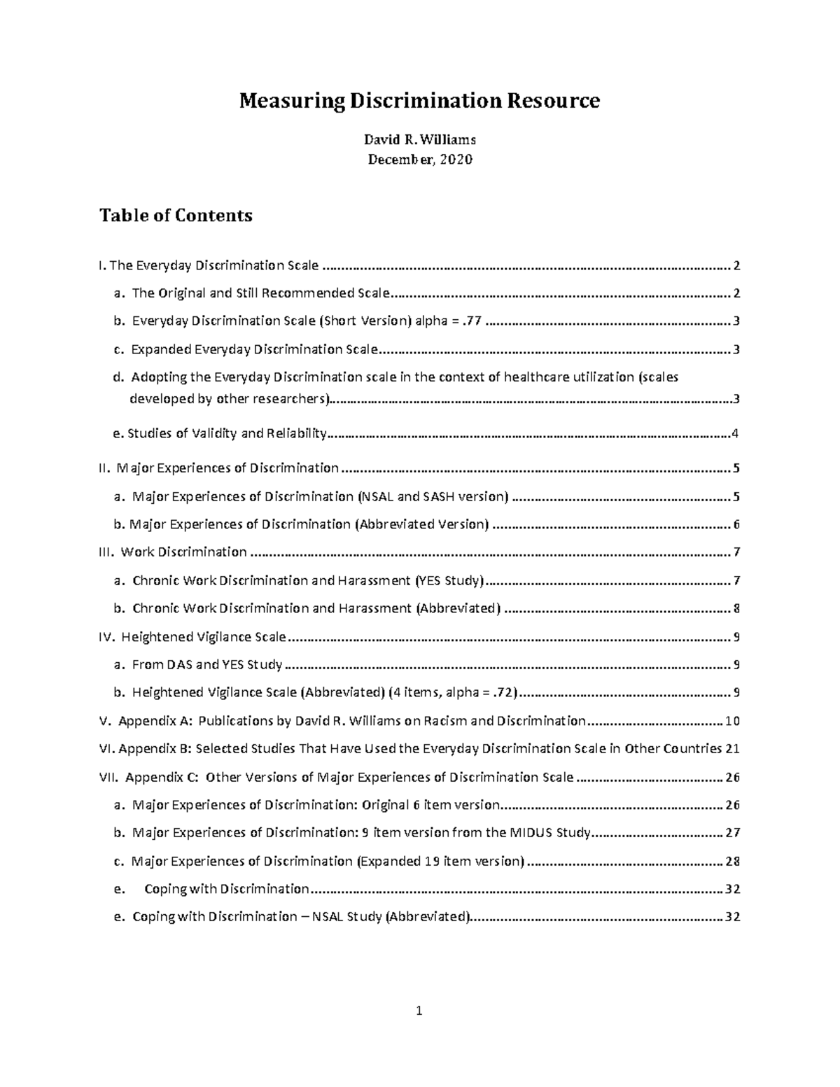Discrimination Questionnaire - Measuring Discrimination Resource ...