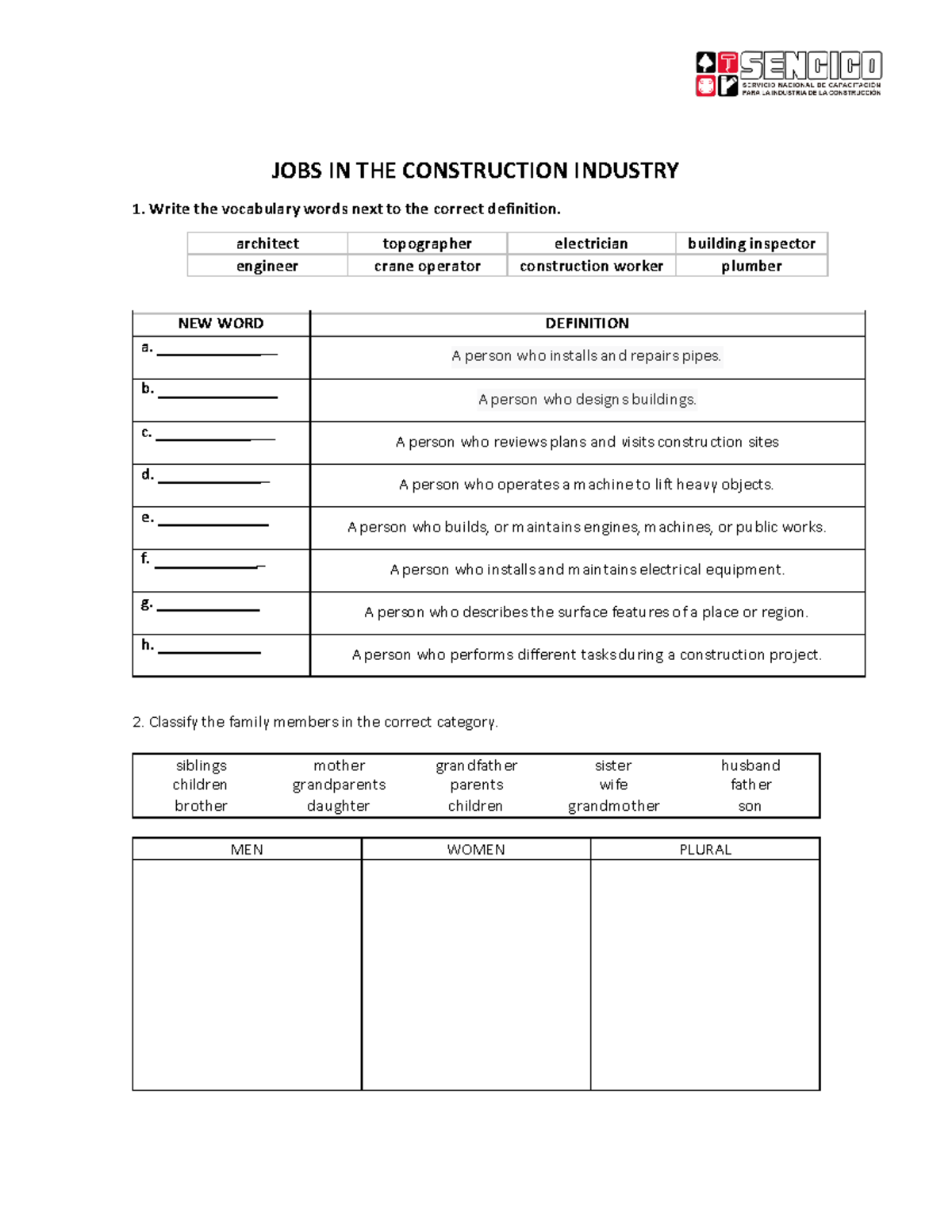 Worksheeet - 02 (1) - Son ejercicios muy útiles - JOBS IN THE ...