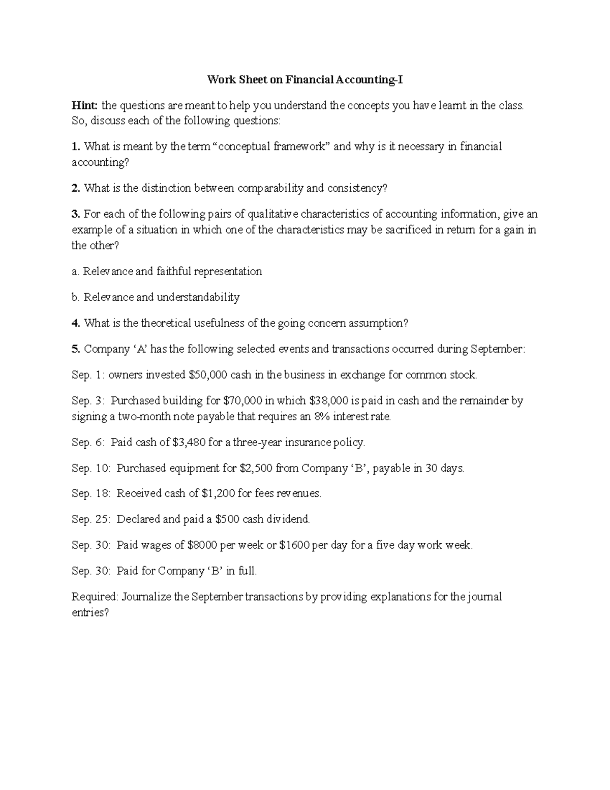 Work Sheet on Financial Accounting - Studocu