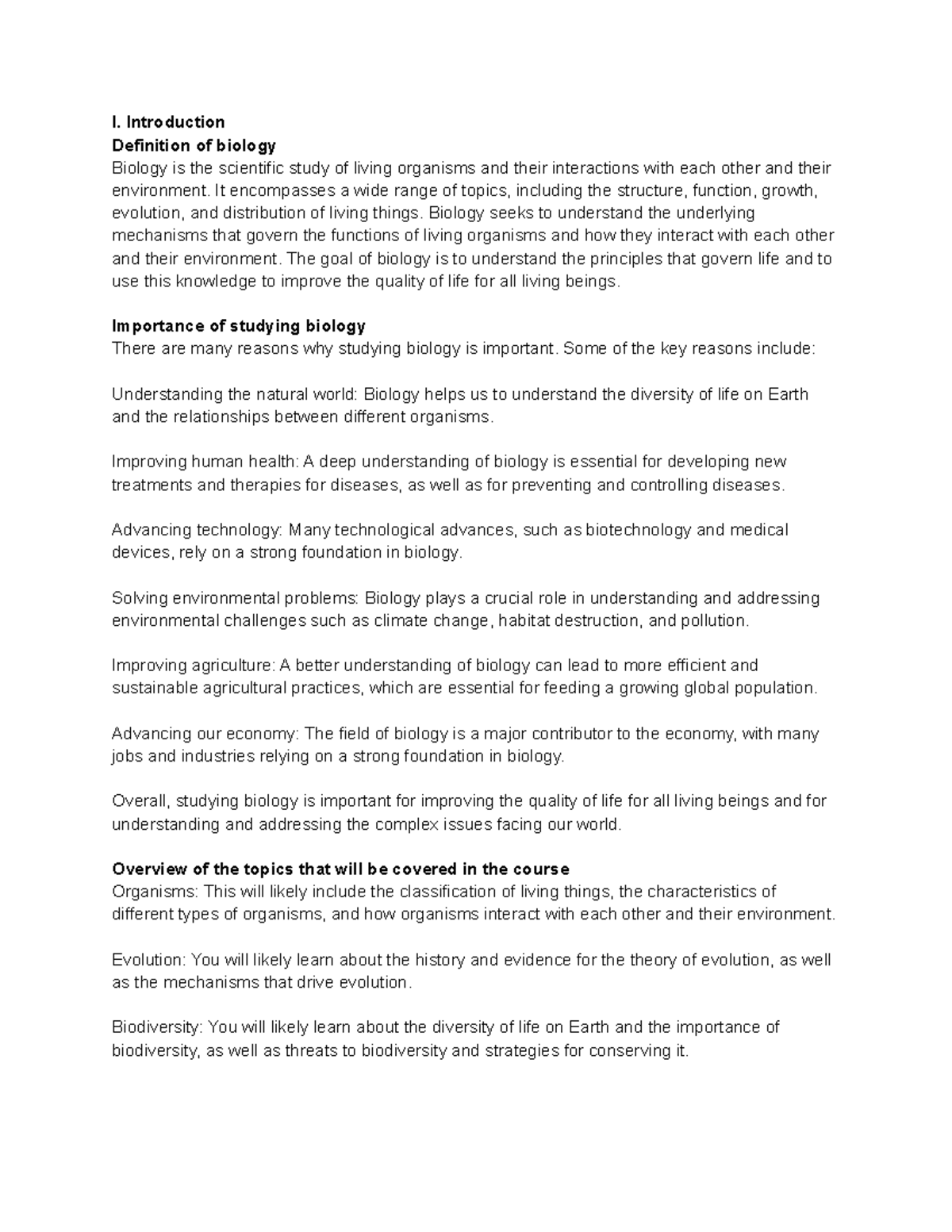 BIO-112 General Biology II Notes - I. Introduction Definition of ...