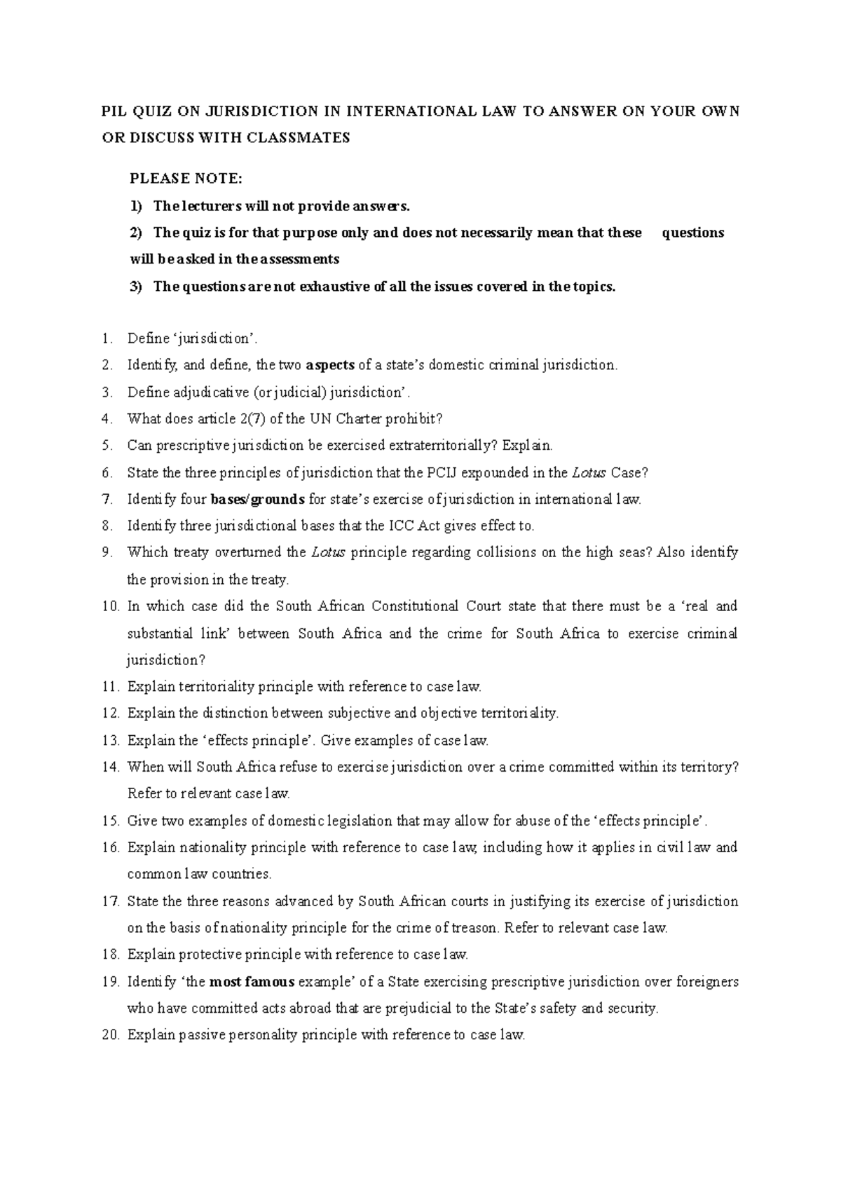 PIL Quiz on Jurisdiction in IL - PIL QUIZ ON JURISDICTION IN ...