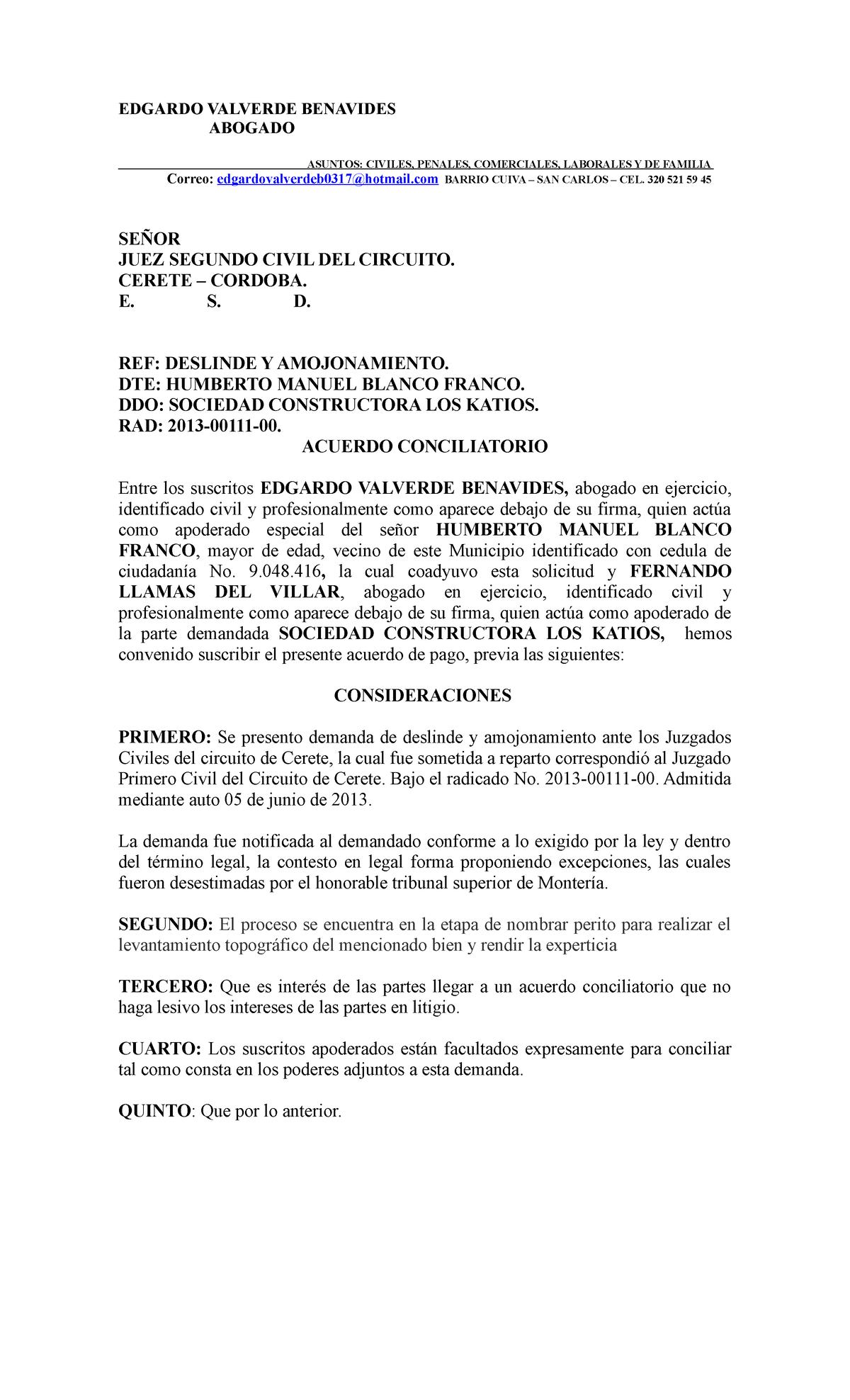 Acuerdo Conciliatorio Humberto Blanco - EDGARDO VALVERDE BENAVIDES ...