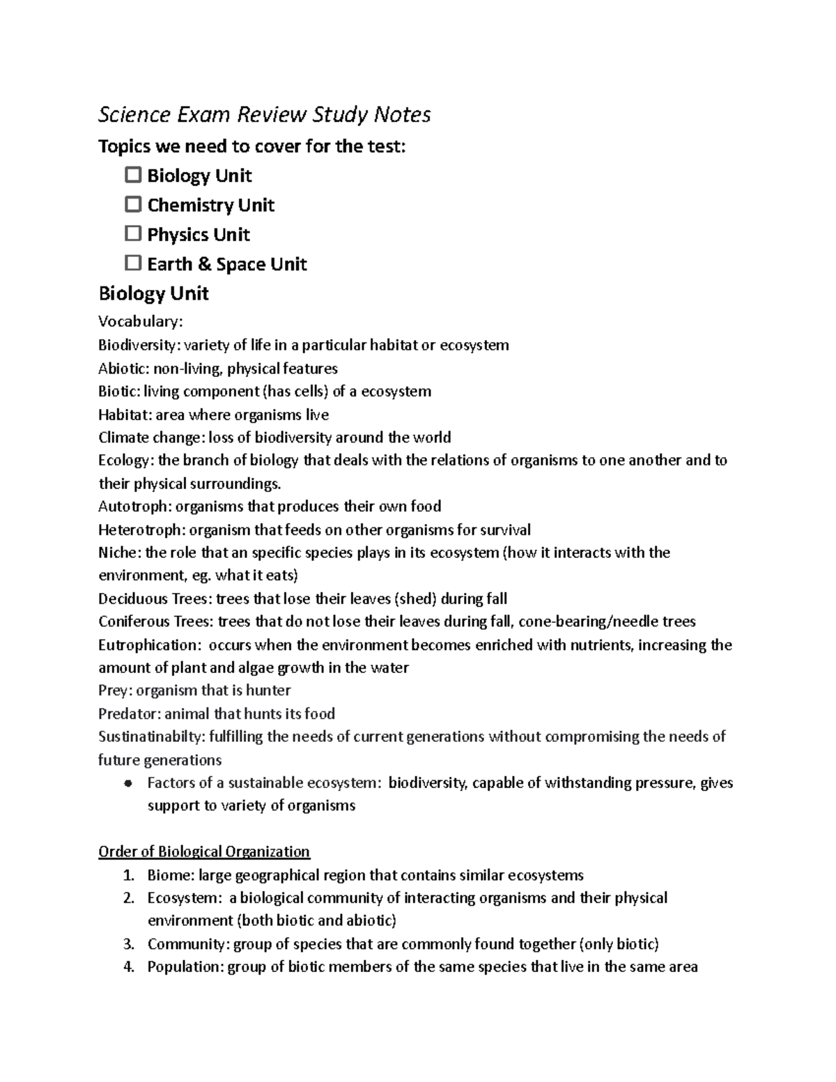 Science Exam Review Study Notes - Science Exam Review Study Notes ...