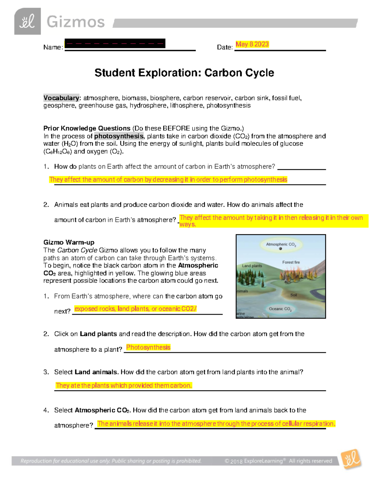 Student Exploration: Carbon Cycle - 2018 Name: Date: Student ...