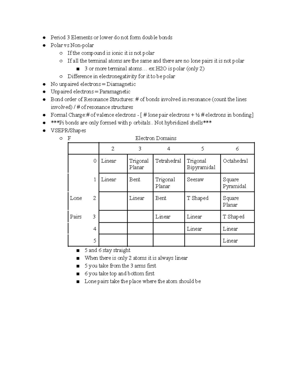 Chem 111 Exam 3 Study - Period 3 Elements or lower do not form double ...