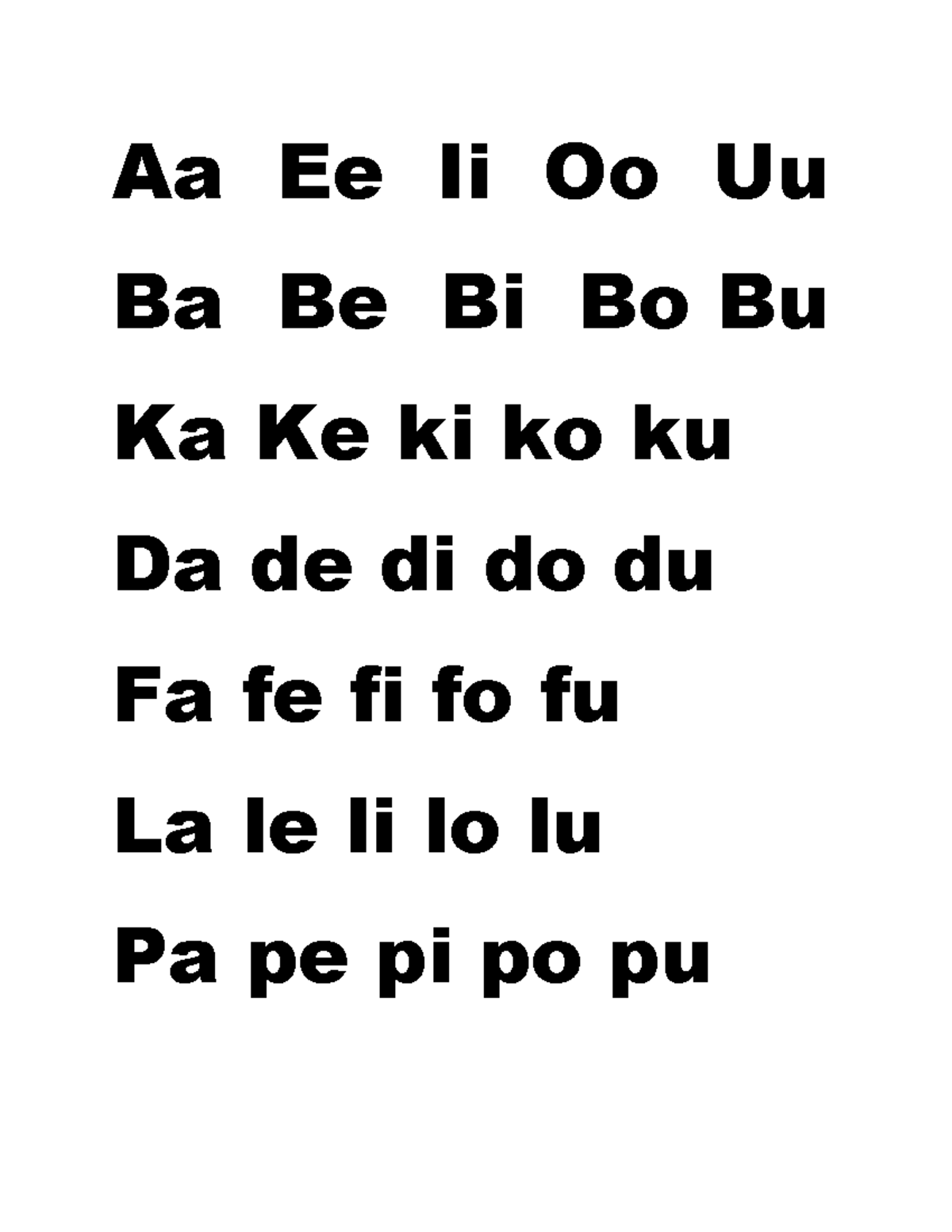 Aa Ee Ii Oo Uu - alphabet - Araling Asyano - Aa Ee Ii Oo Uu Ba Be Bi Bo ...