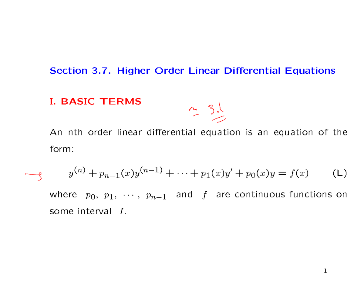 Ch3 slides nth order notes - MATH 3321 - UH - Studocu
