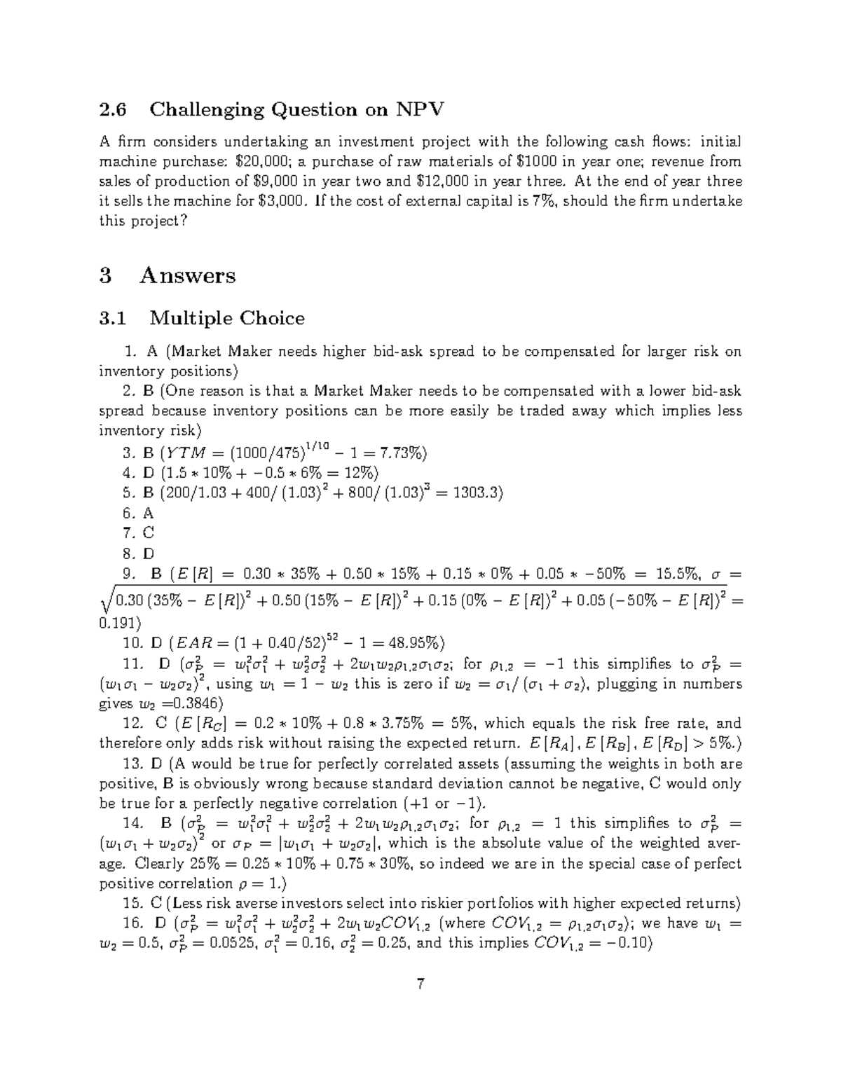 Midterm Practice Solutions - 2 Challenging Question on NPV - Studocu