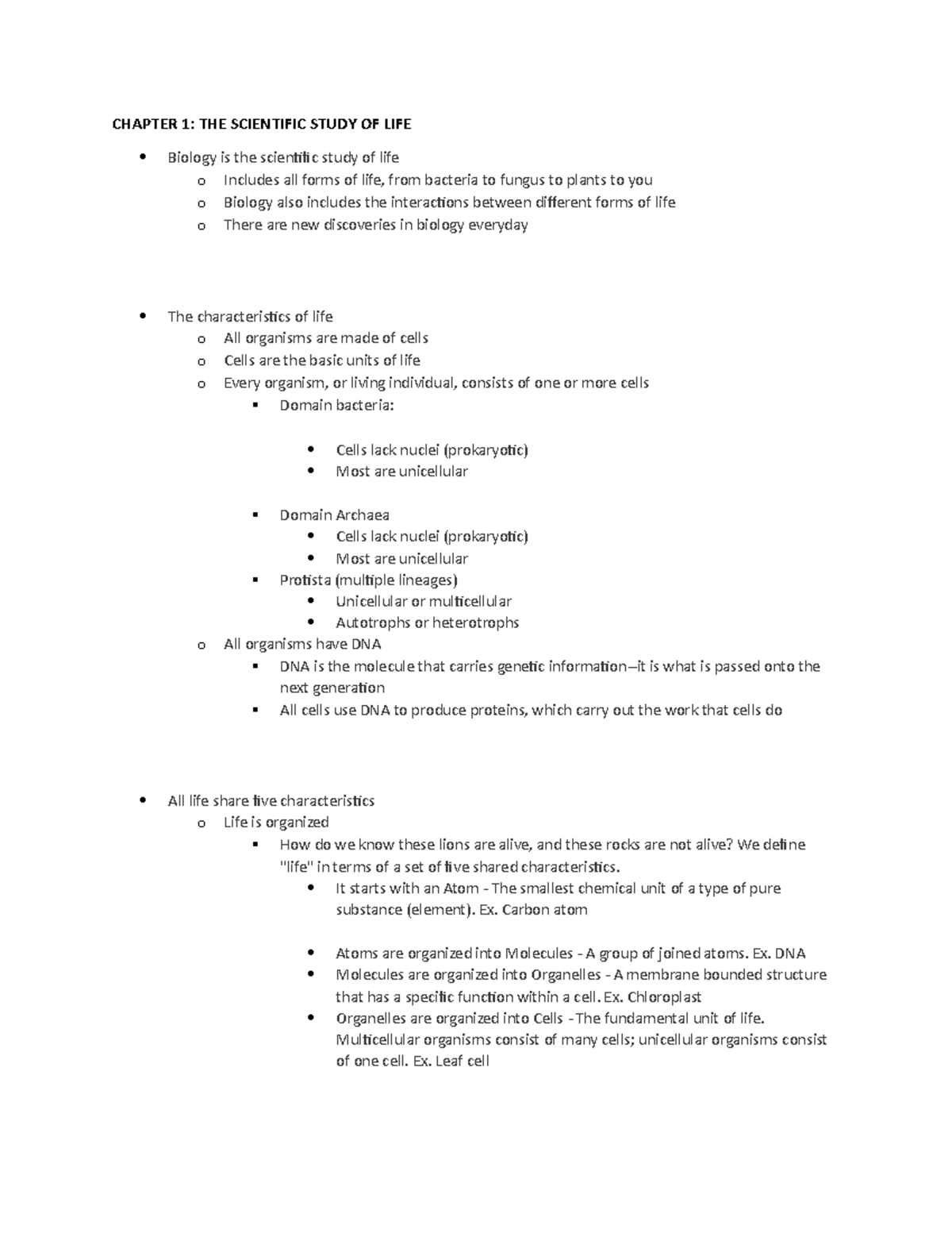 Biology Chapter 1 Notes - CHAPTER 1: THE SCIENTIFIC STUDY OF LIFE ...
