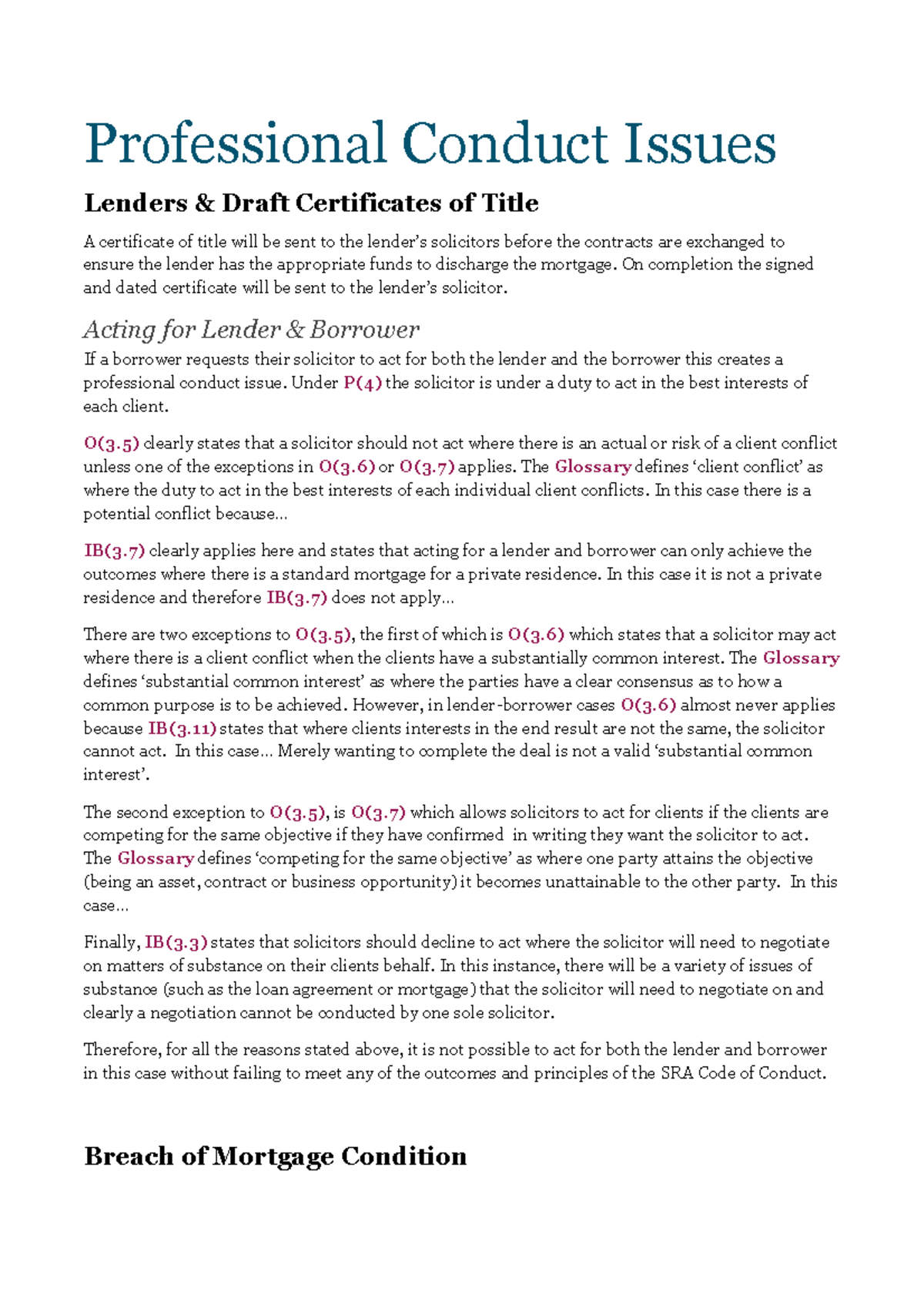 Professional Conduct Issues - Professional Conduct Issues Lenders ...