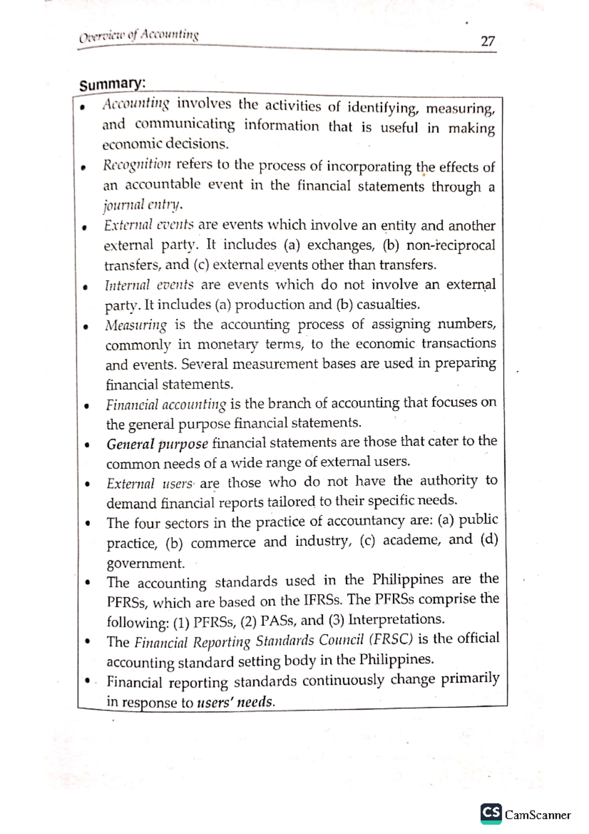 Overview of Accounting Summary - Conceptual Framework and Accounting ...