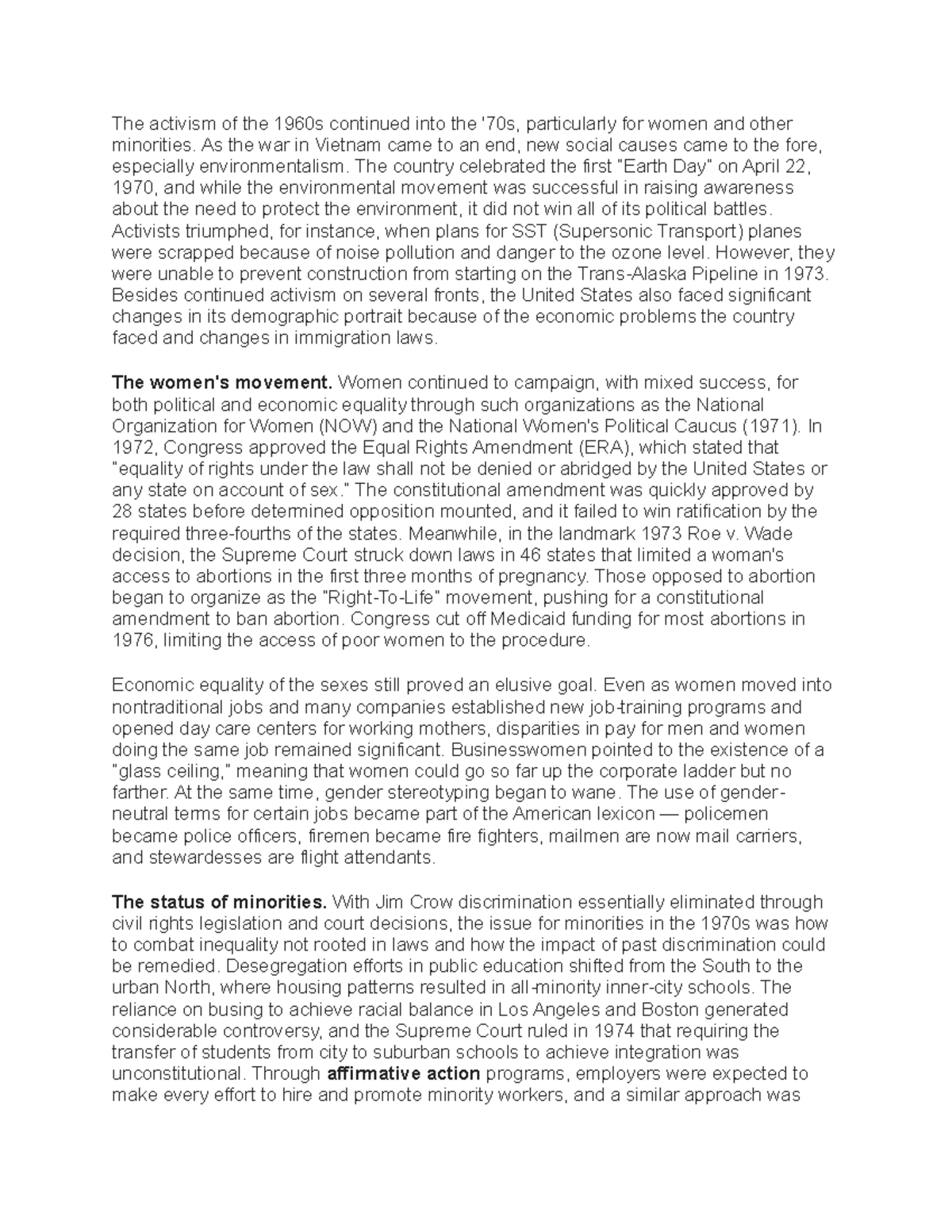 America in the 1970s - United States history II notes topic. - The ...