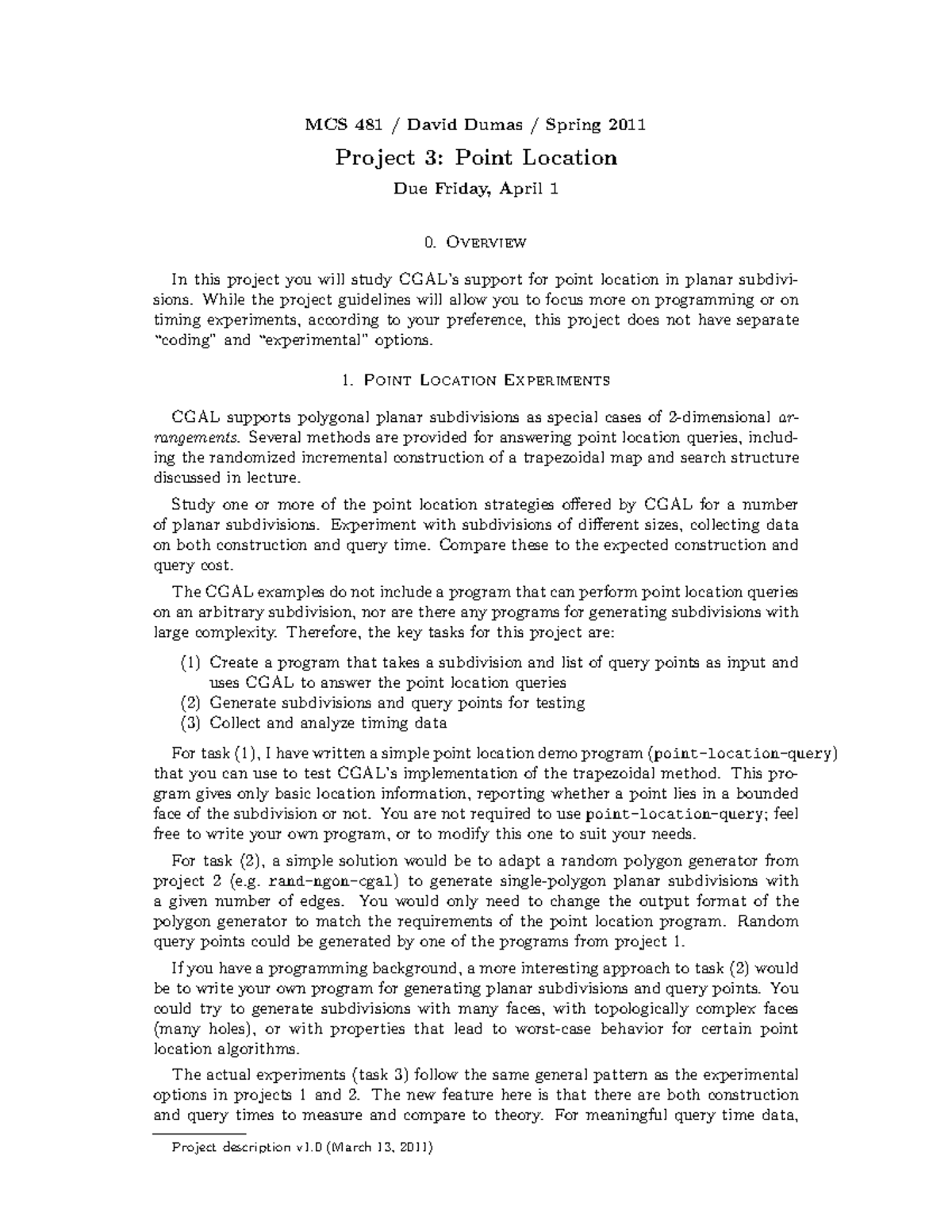 MCS 481 - Project point Location - MCS 481 David Dumas Spring 2011 ...