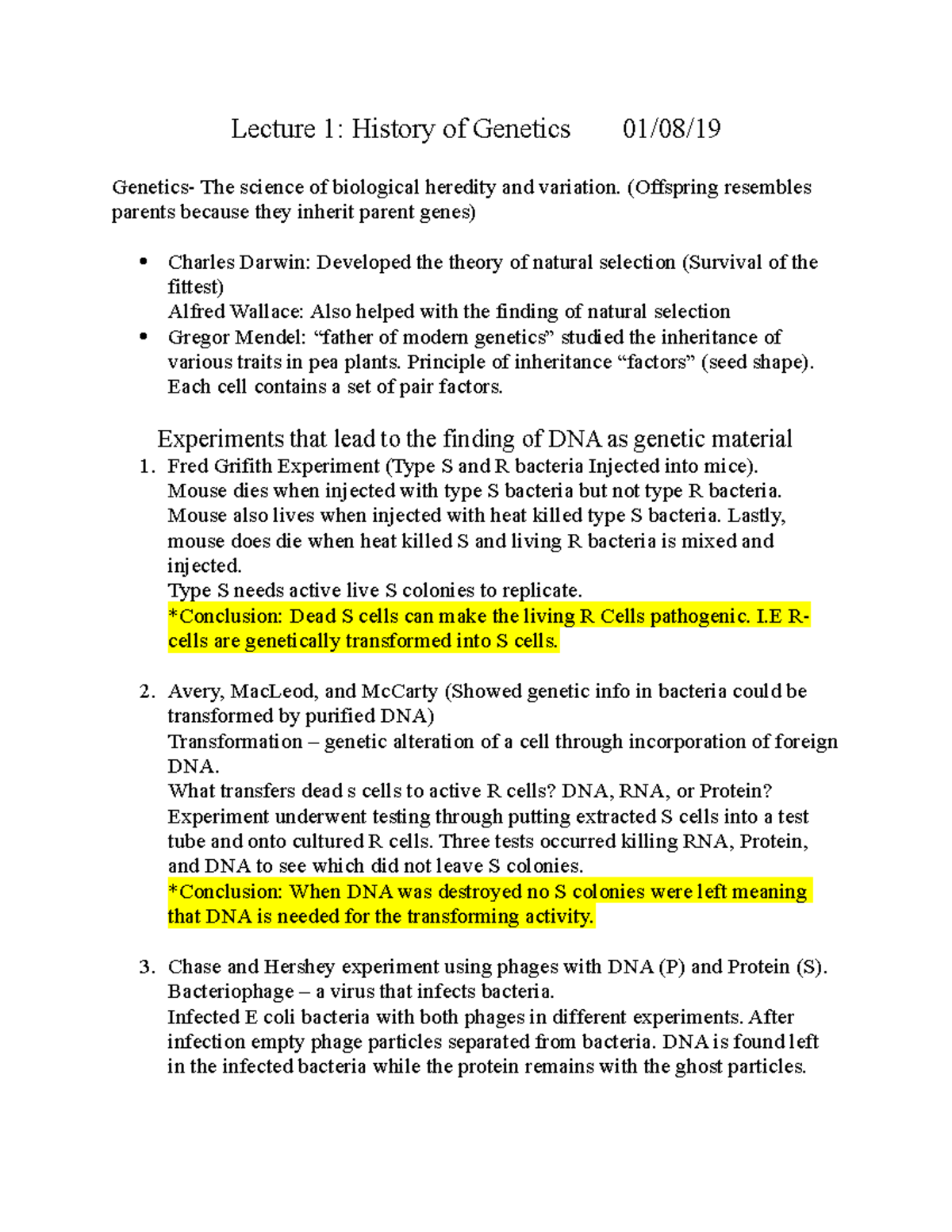 Lecture 1- History of Genetics - (Offspring resembles parents because ...
