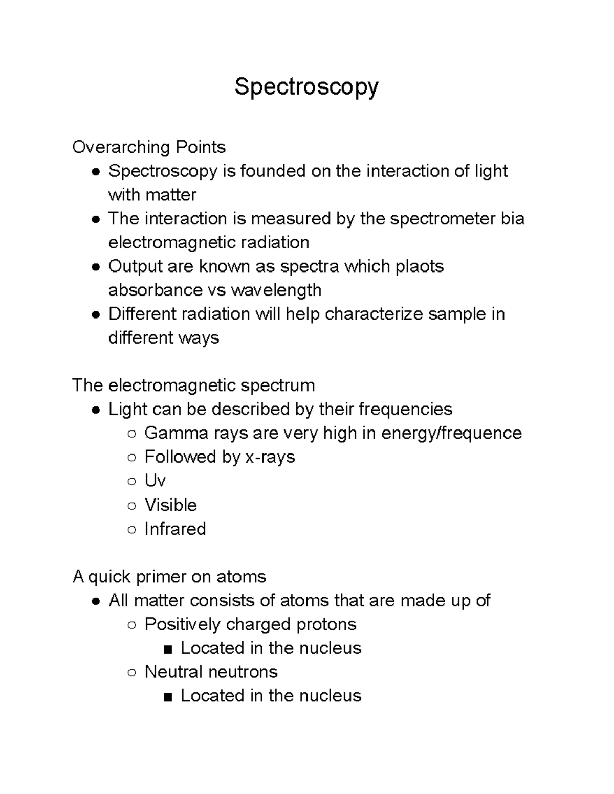 FIS Lec Notes 1 24 - Spectroscopy Overarching Points Spectroscopy is ...