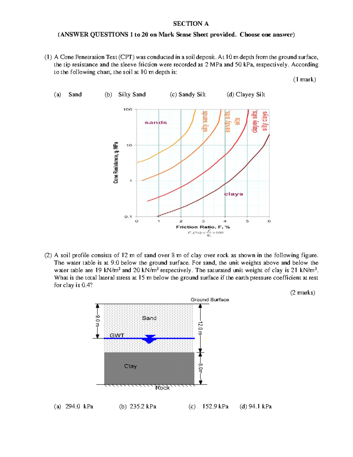 Sample/practice exam - SECTION A (ANSWER QUESTIONS 1 to 20 on Mark ...