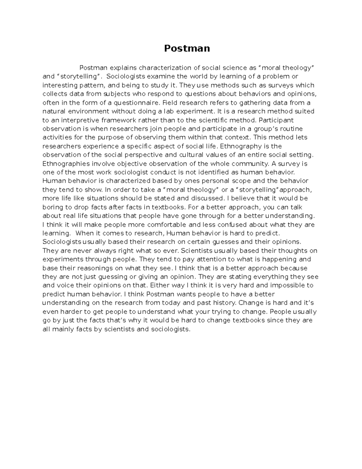 Postman 2 - Postman Postman explains characterization of social science ...