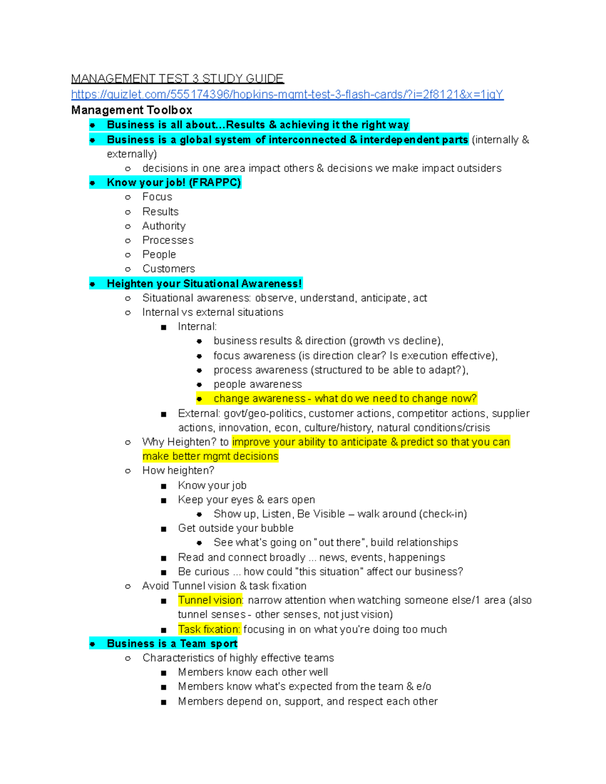 Mgmt Test 3 SG - Hopkins - MANAGEMENT TEST 3 STUDY GUIDE - Studocu