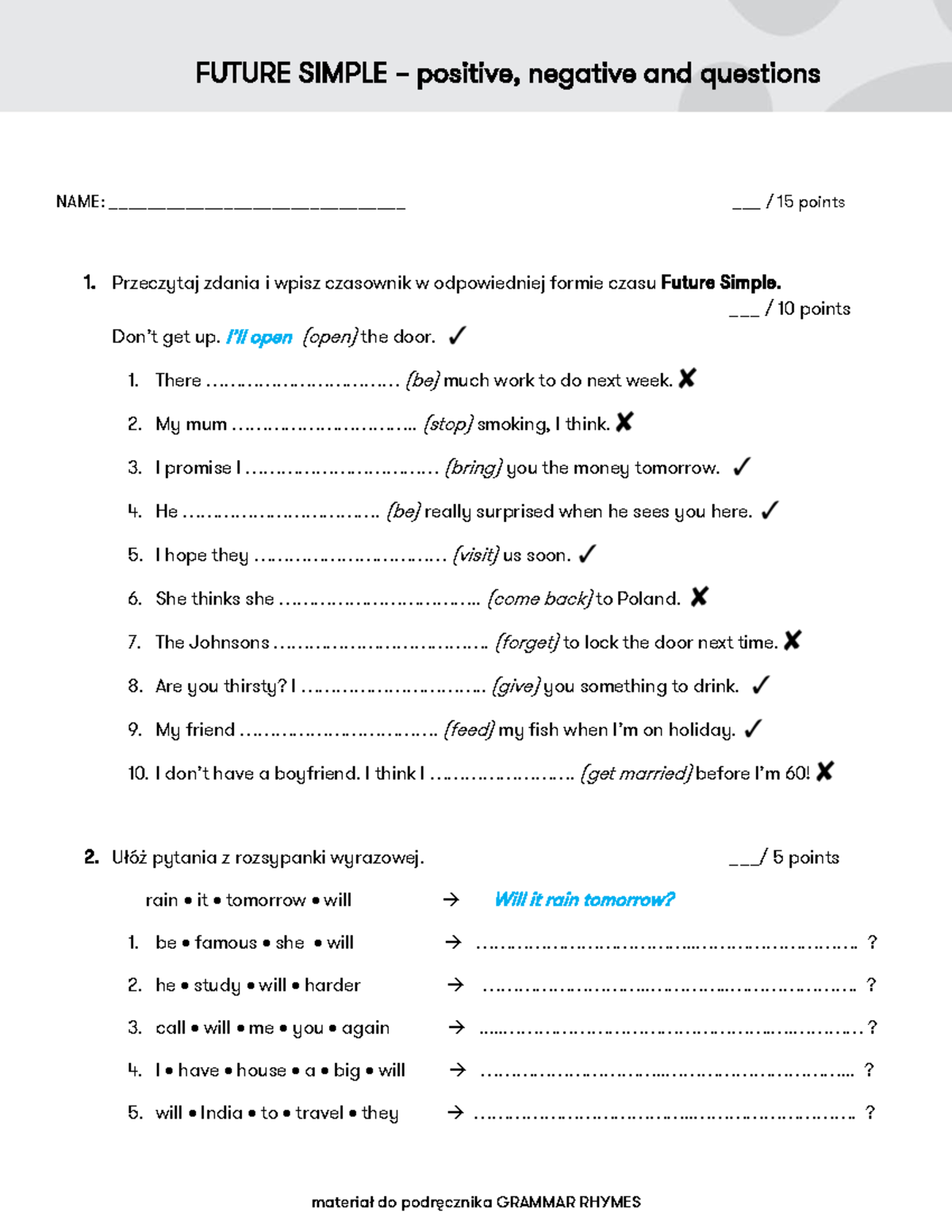 Short-Test- Future- Simple-positive-negative-and-questions - FUTURE ...