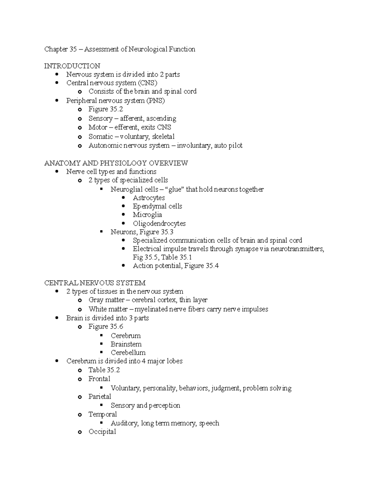 Exam 5 Oulined - Chapter 35 – Assessment of Neurological Function ...