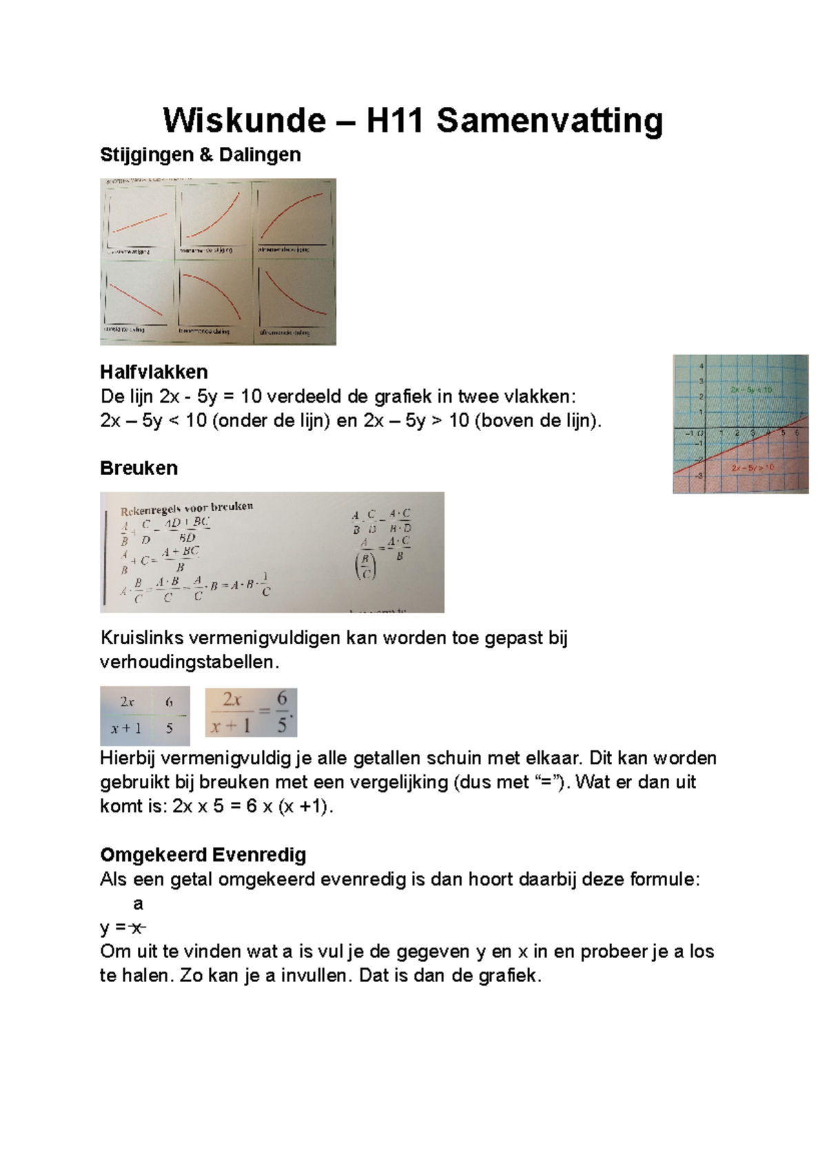 wiskunde hoofdstuk 11 - Wiskunde – H11 Samenvatting Stijgingen ...