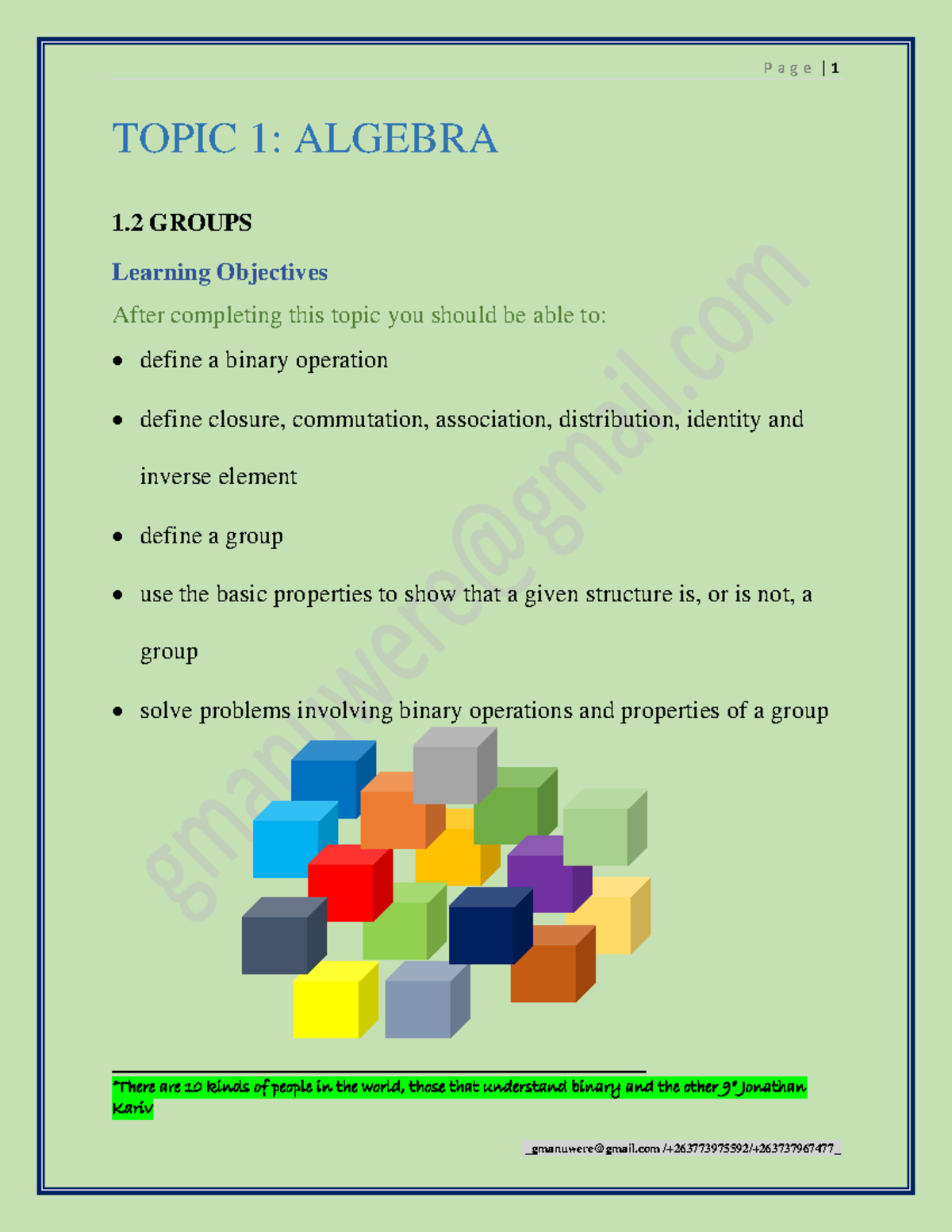 Tandi Algebra Groups - Discrete Mathematics - UZ - Studocu