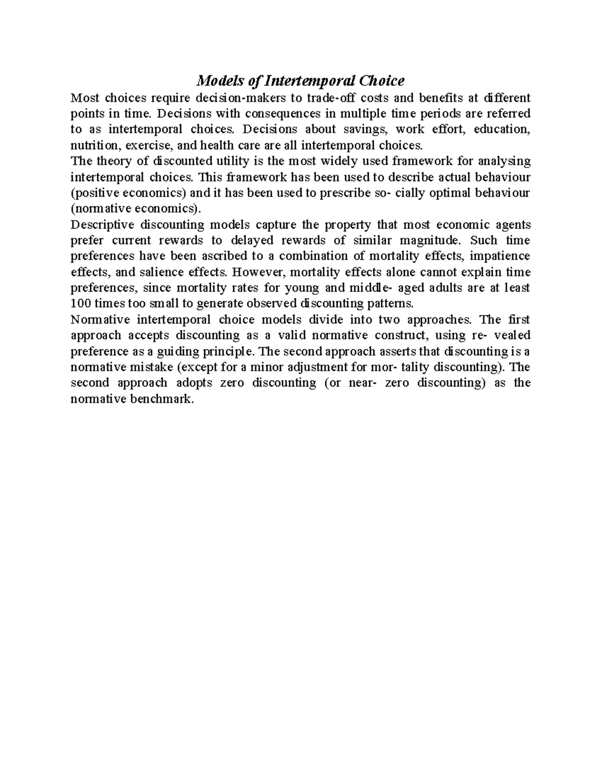 Models of intertemporal choice - Kinh tế vĩ mô - Studocu