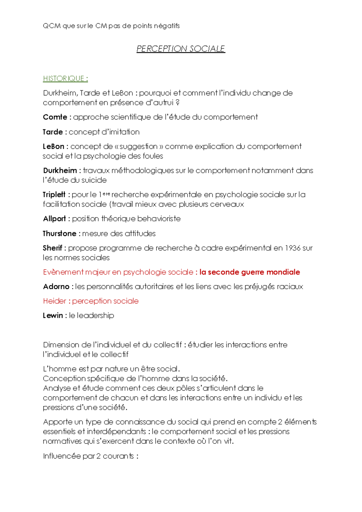 Perception Sociale - notes de cours du CM - PERCEPTION SOCIALE ...