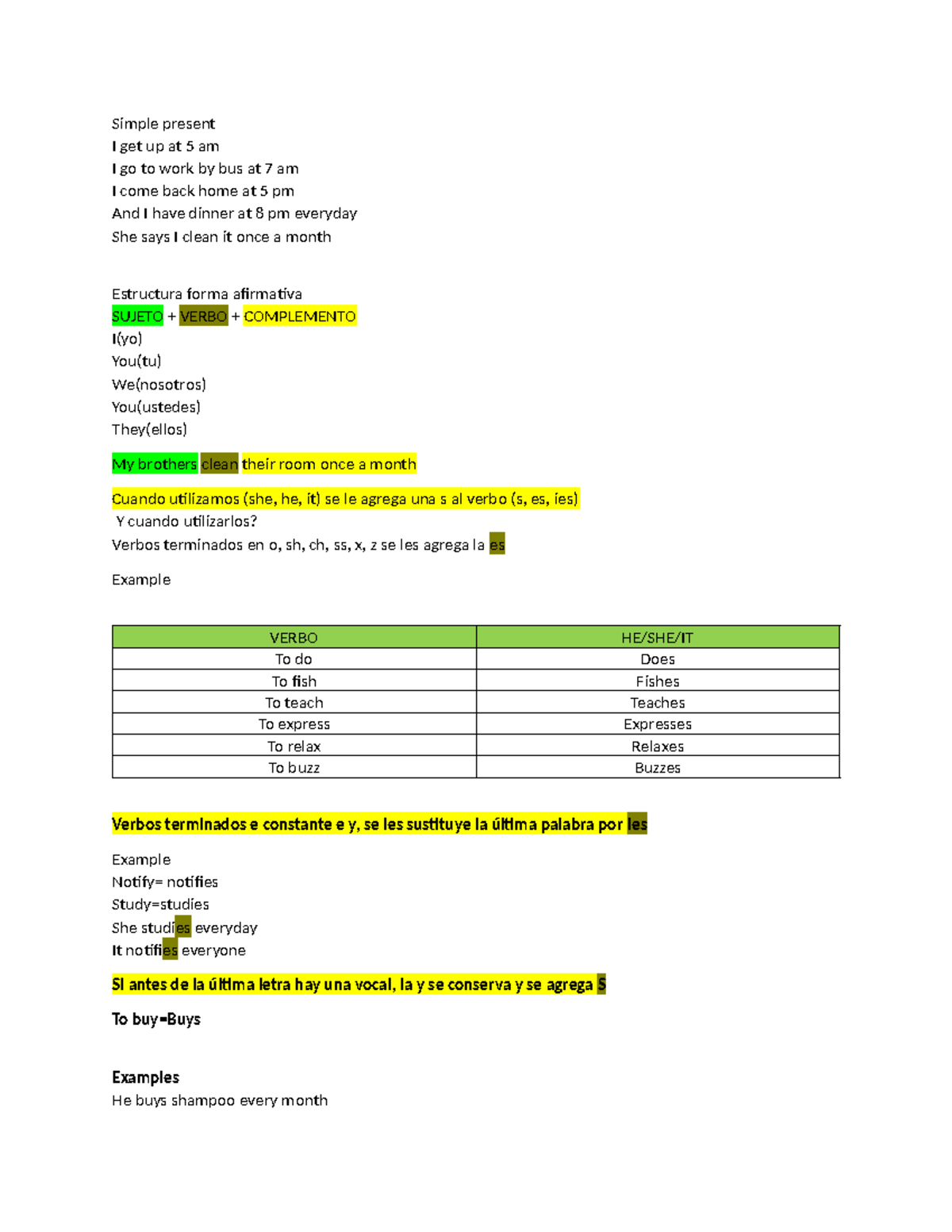 Simple present - repaso - Simple present I get up at 5 am I go to work ...