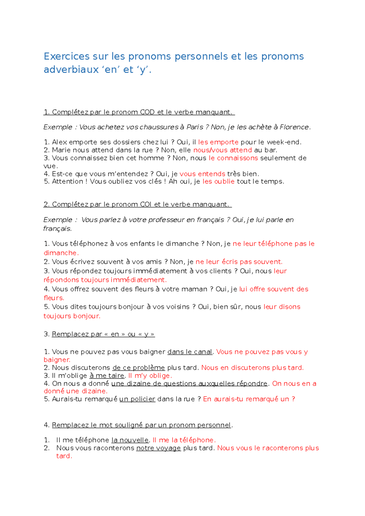 Exercices Pronoms Personnels Disjoints – SZJNU