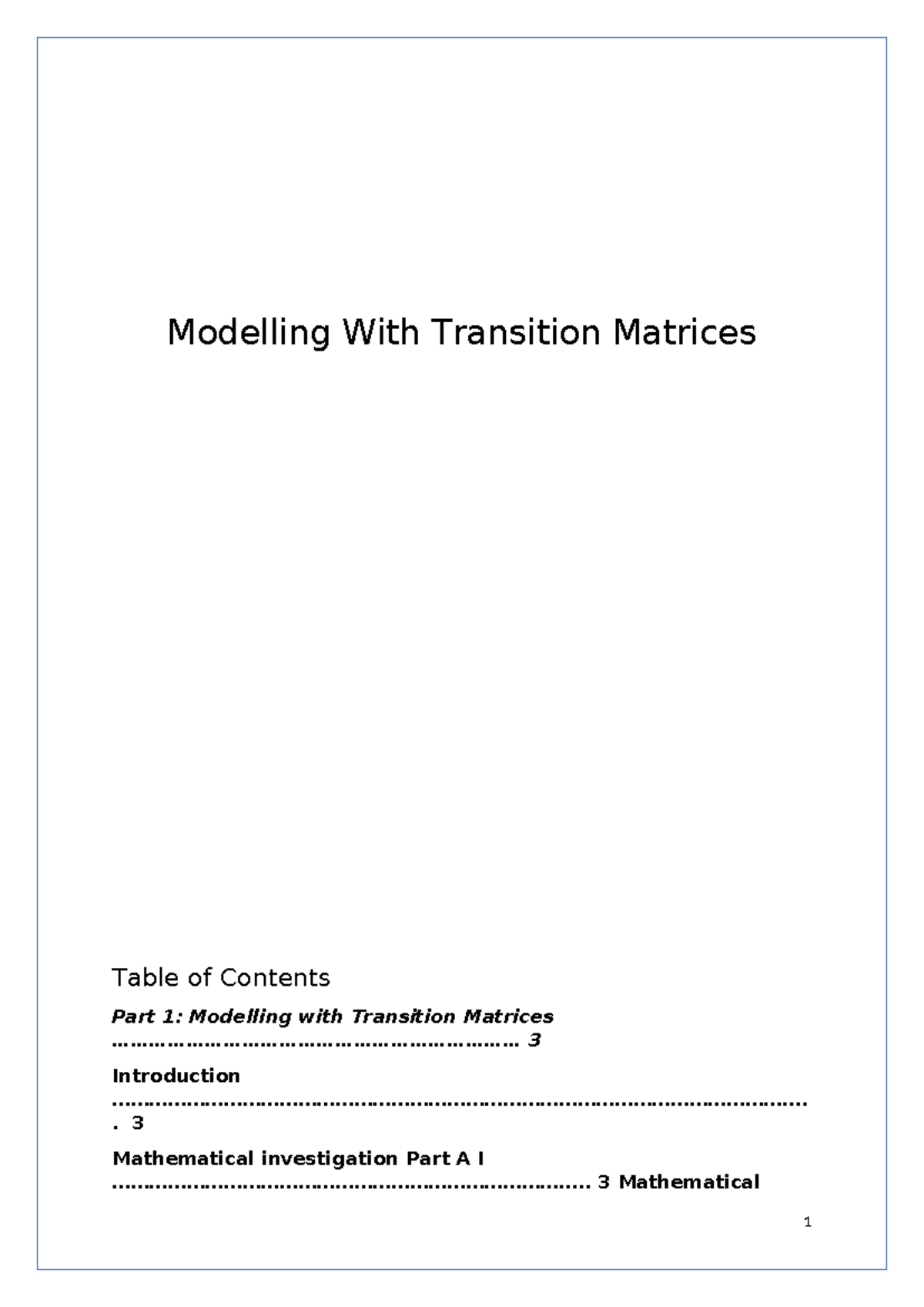 Modelling With Transition Matrices - - Studocu