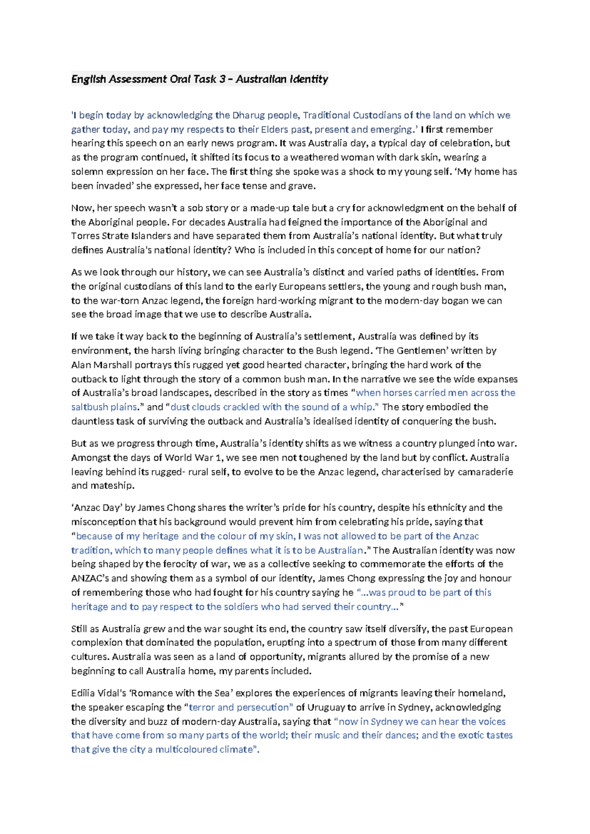 Australian identity - English Assessment Oral Task 3 – Australian ...