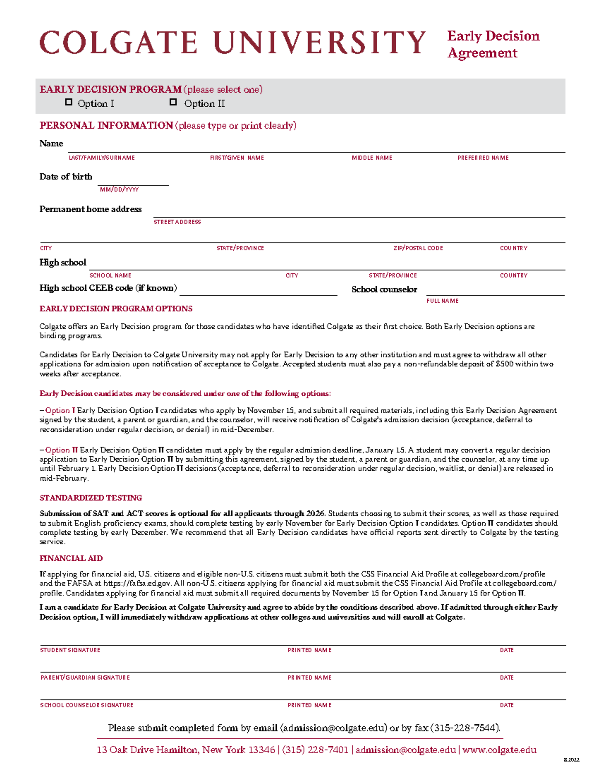 Colgate ED Agreement 2022 8 - 13 Oak Drive Hamilton, New York 13346 ...