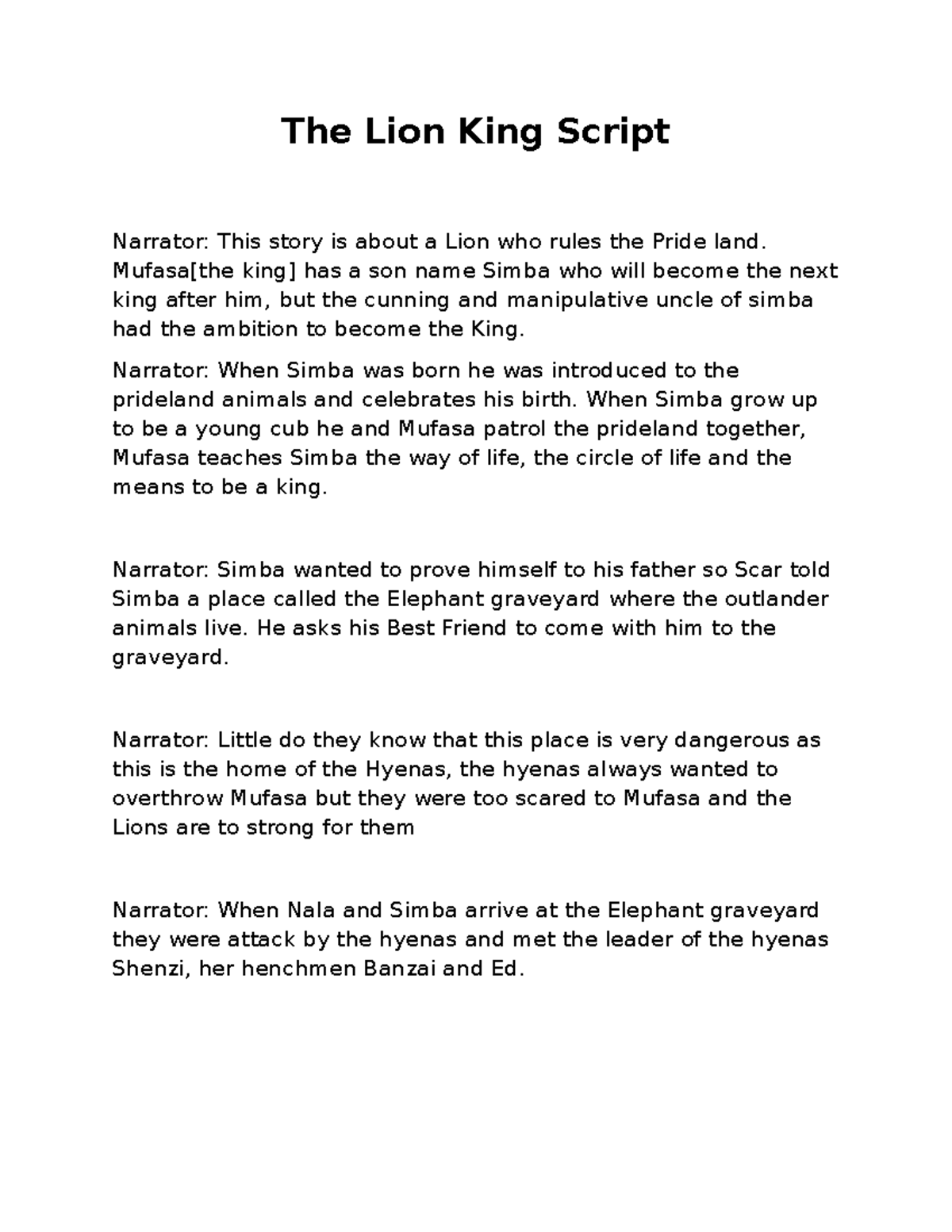Lion King script - MEDIA AND INFORMATION LITERACY LESSON NOTES - The ...
