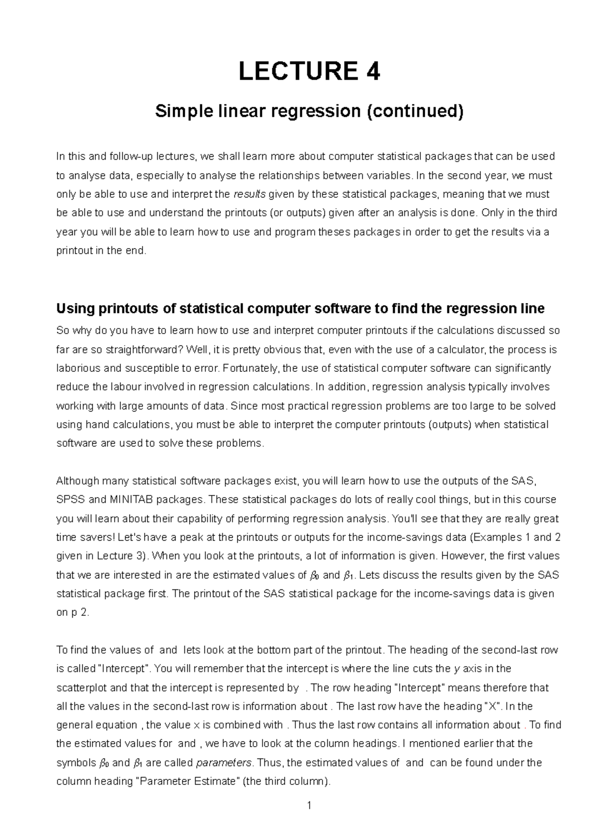 Linear Regression Analysis Lecture 4 Simple Linear Regression Continued In This And Follow