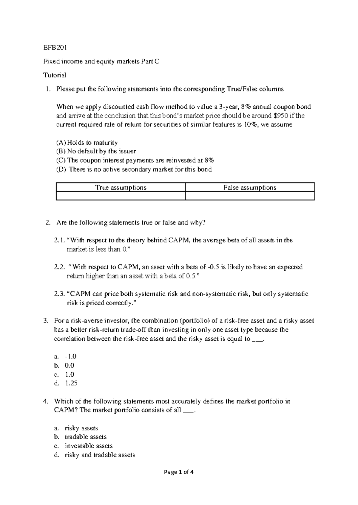 Tutorial 6 - Fixed income and equity markets Part C - EFB Fixed income ...